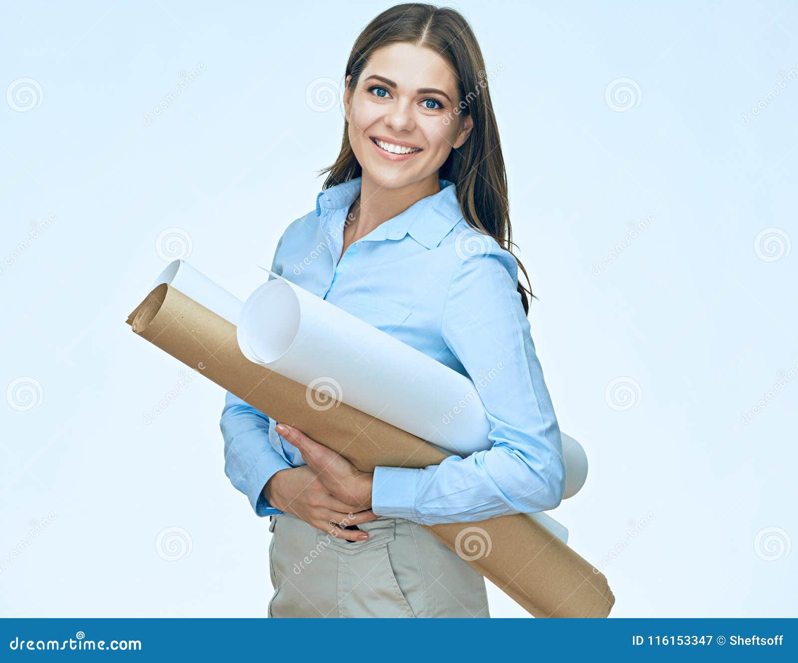 Young Woman Student Architect Holding Blueprints. Stock Image - Image ... Young Woman Student Architect Holding Blueprints. Stock Image - Image ...