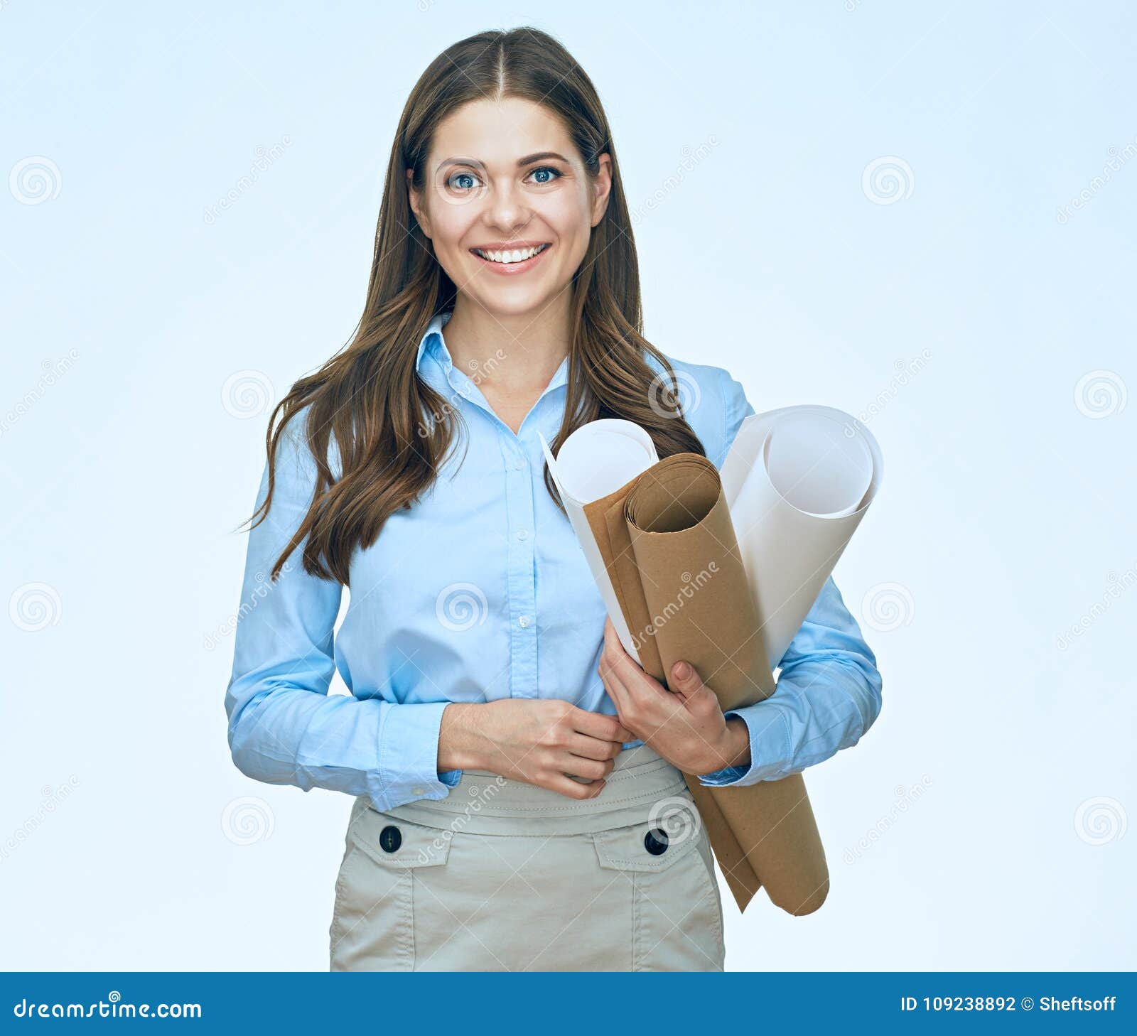 Young Woman Student Architect Holding Blueprints. Stock Photo - Image ... Young Woman Student Architect Holding Blueprints. Stock Photo - Image ...