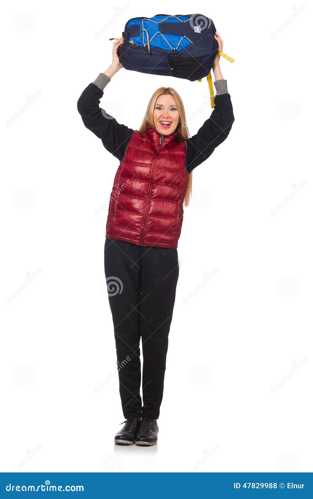 Young Woman Student with Backpack Isolated Stock Photo - Image of ...
