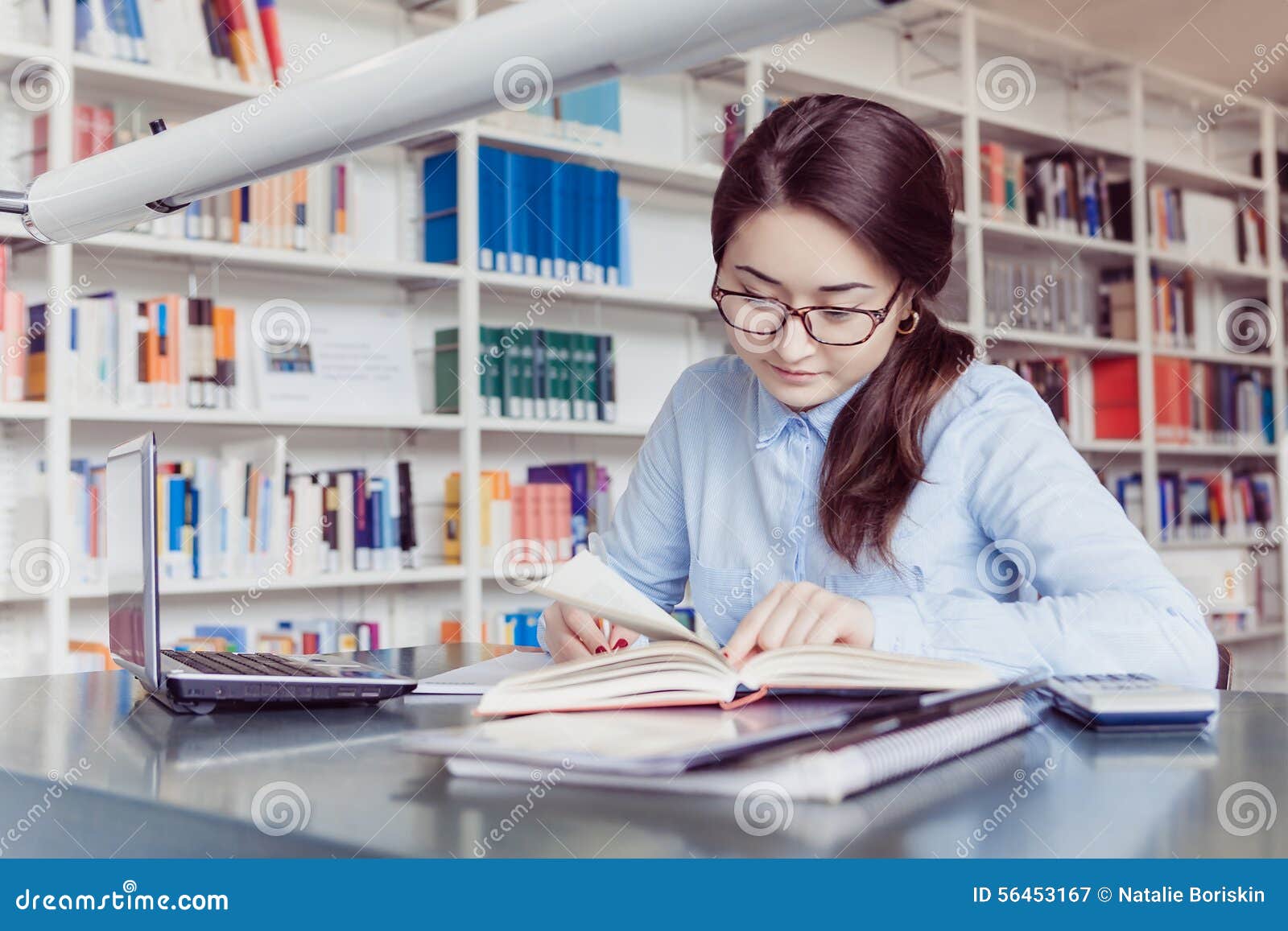 Young Woman Student Learning in the Library Stock Image - Image of ...
