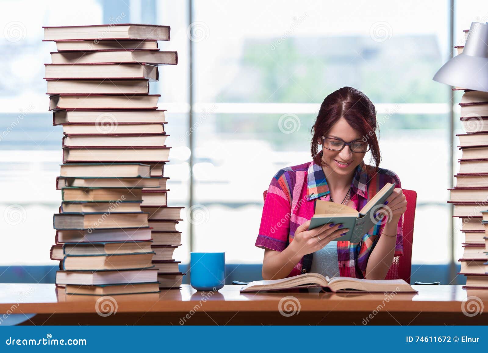 The Young Woman Student Preparing for College Exams Stock Photo - Image ...