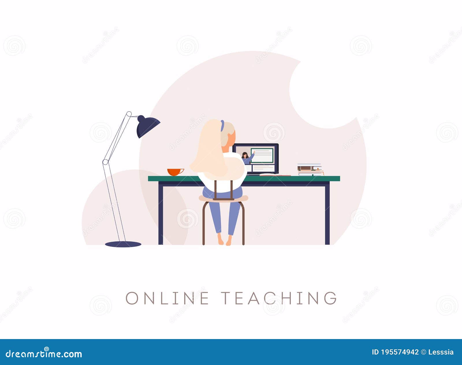 Young Woman Study at Computer. Can Use for Web Banner, Infographics ...