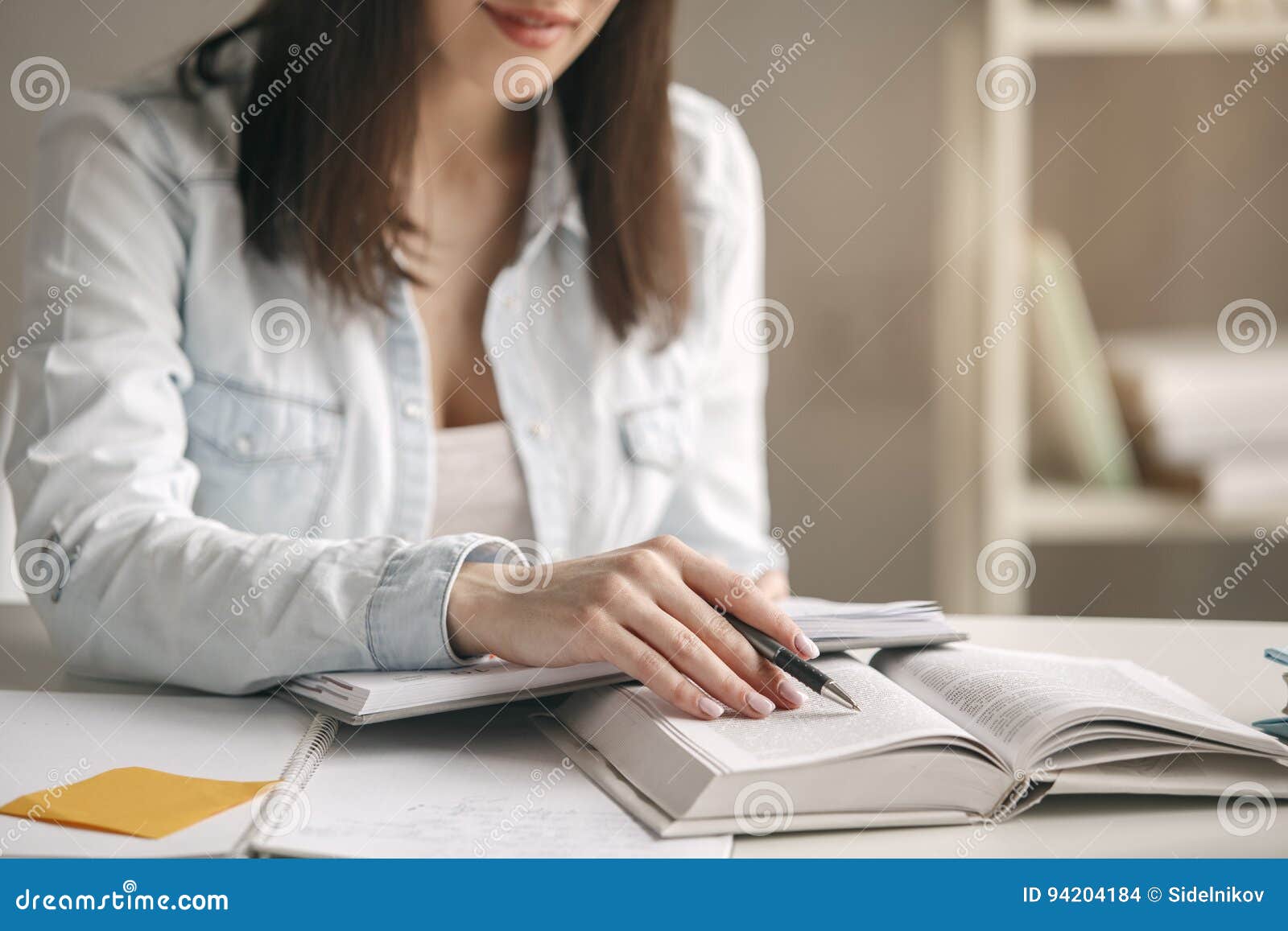 Young Woman Study at Home Alone Education Stock Photo - Image of ...