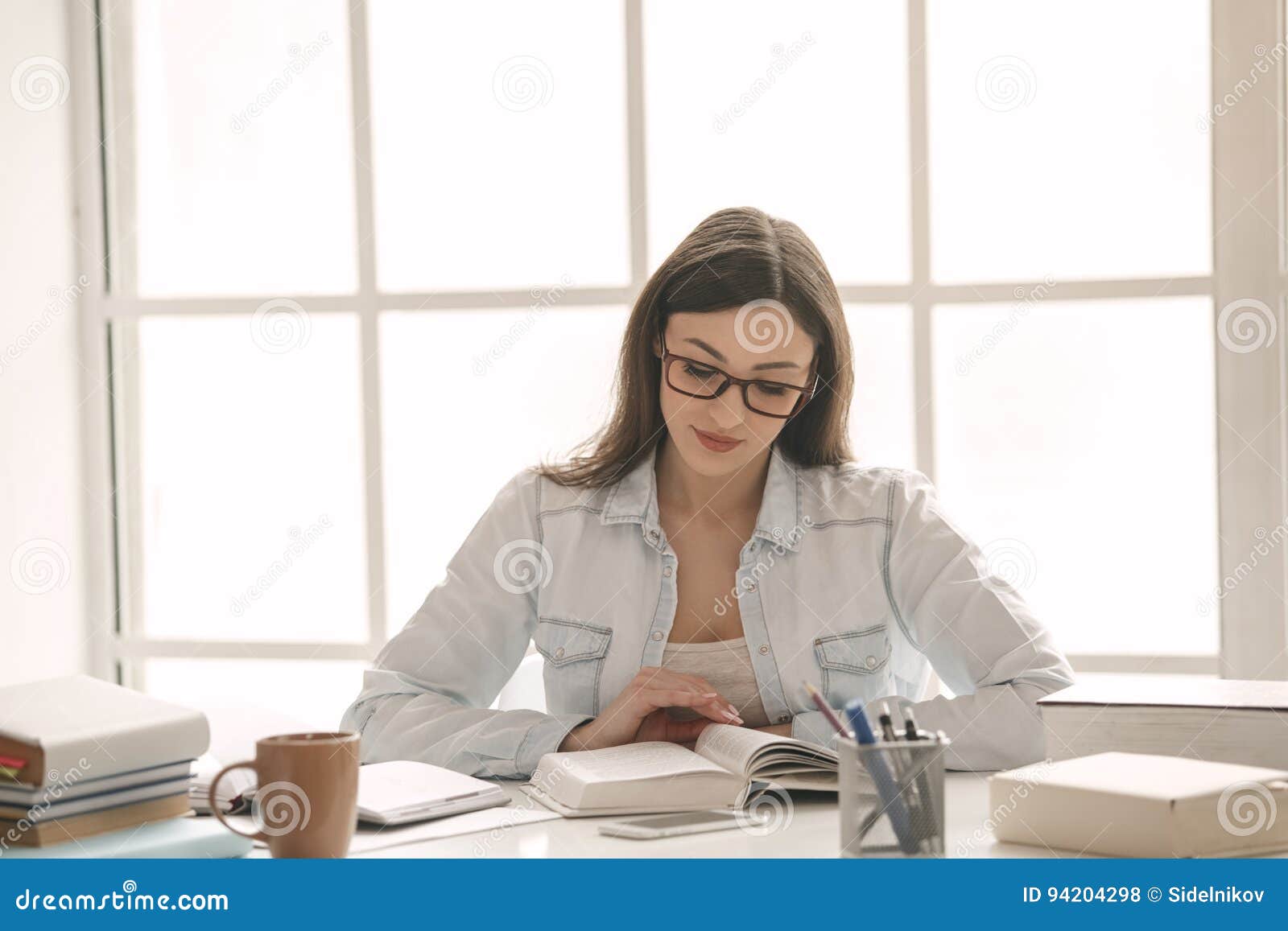 Young Woman Study at Home Alone Education Stock Photo - Image of home ...