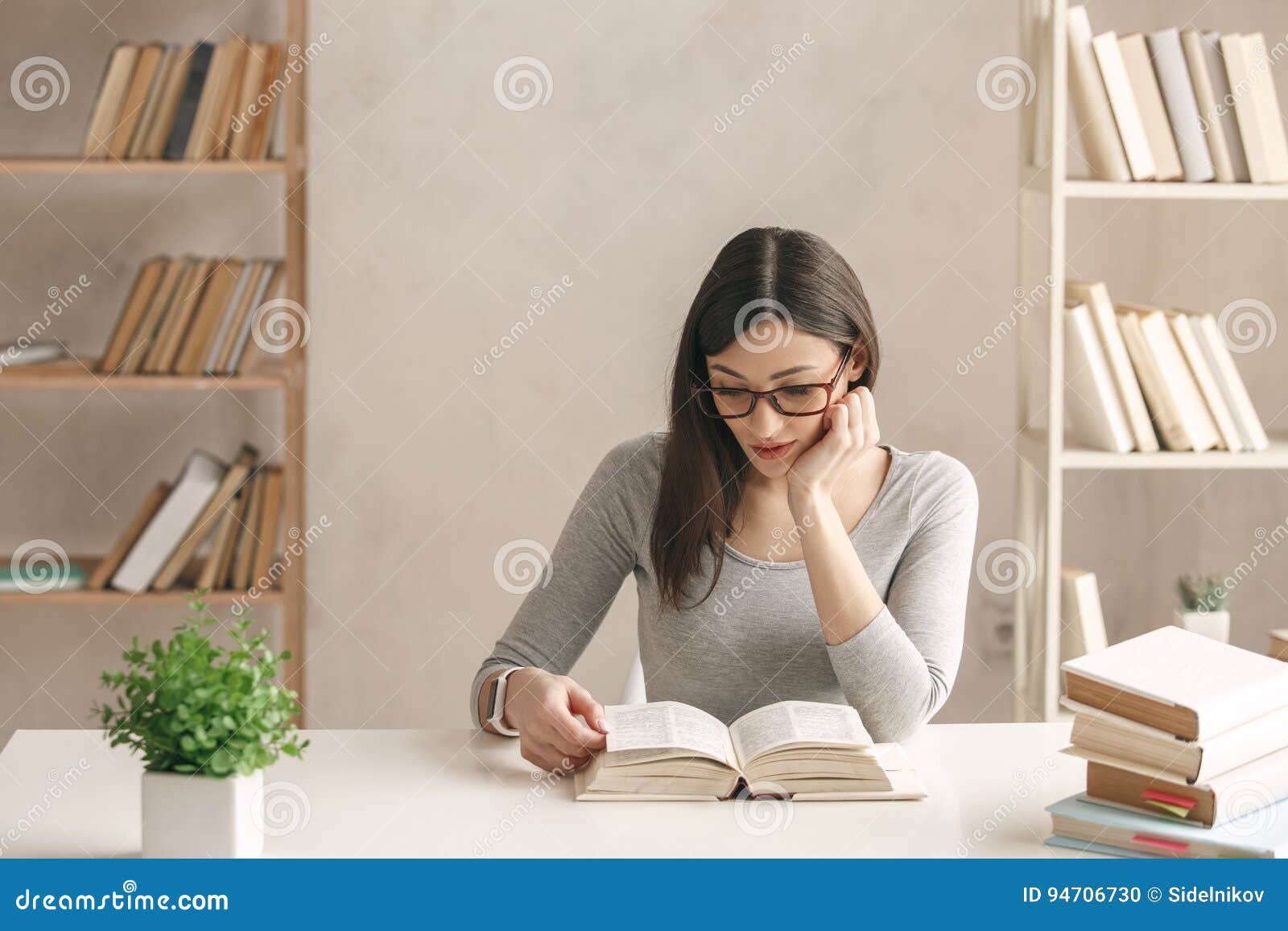 Young Woman Study at Home Alone Education Stock Photo - Image of ...