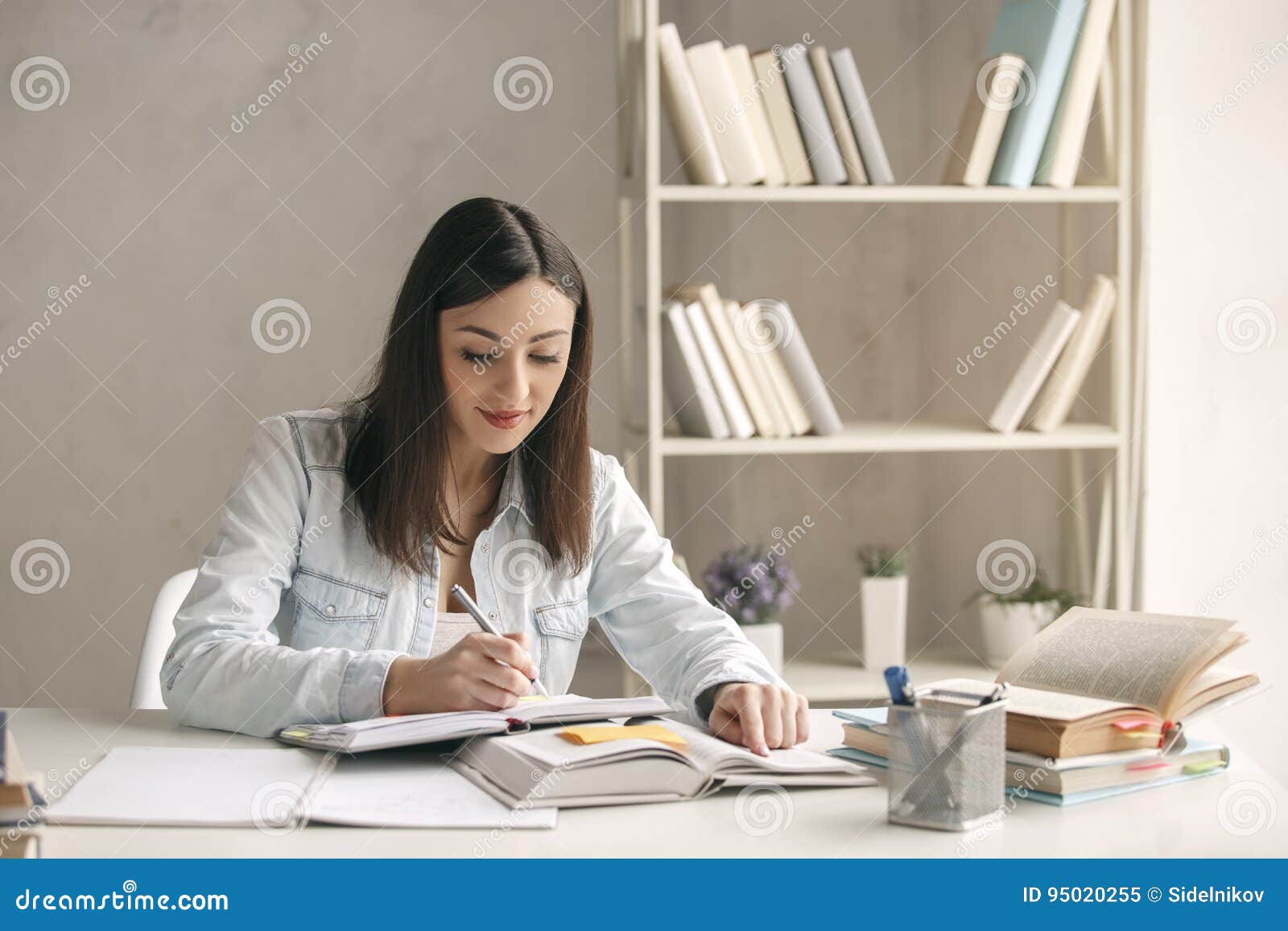 Young Woman Study at Home Alone Education Stock Image - Image of ...