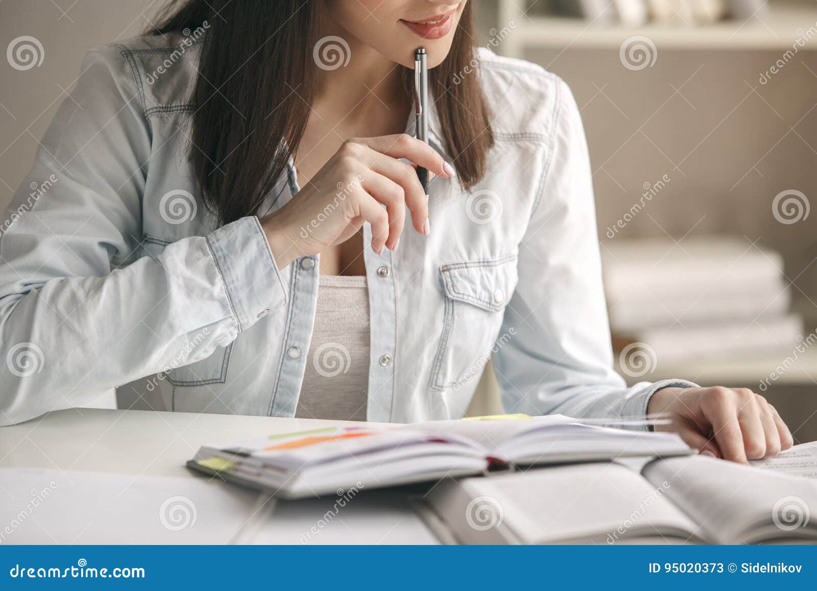 Young Woman Study at Home Alone Education Stock Image - Image of ...