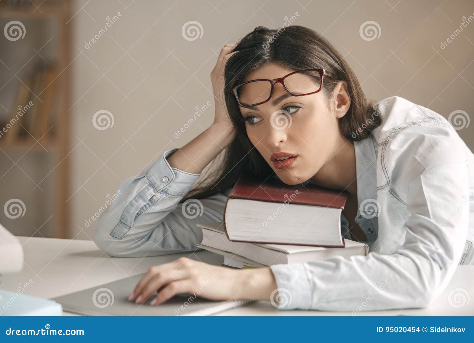 Young Woman Study at Home Alone Education Stock Photo - Image of ...