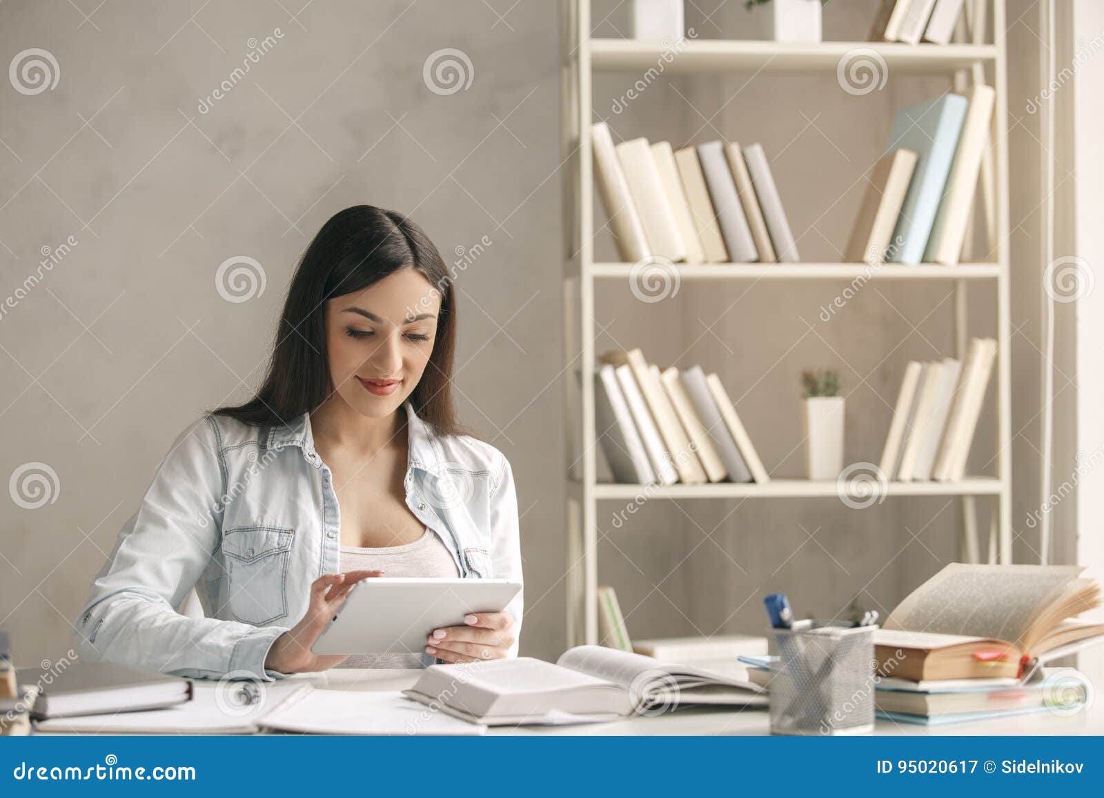 Young Woman Study at Home Alone Education Stock Image - Image of female ...
