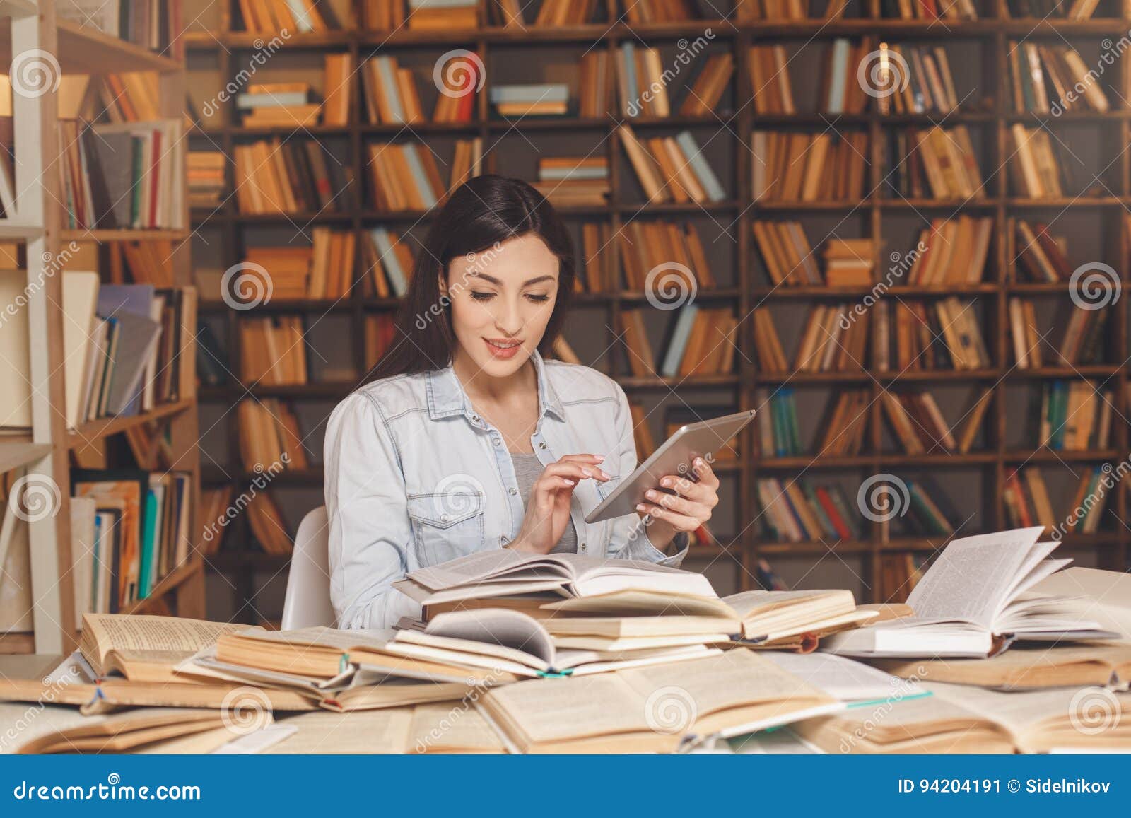 Young Woman Study in the Library Alone Stock Image - Image of clever ...