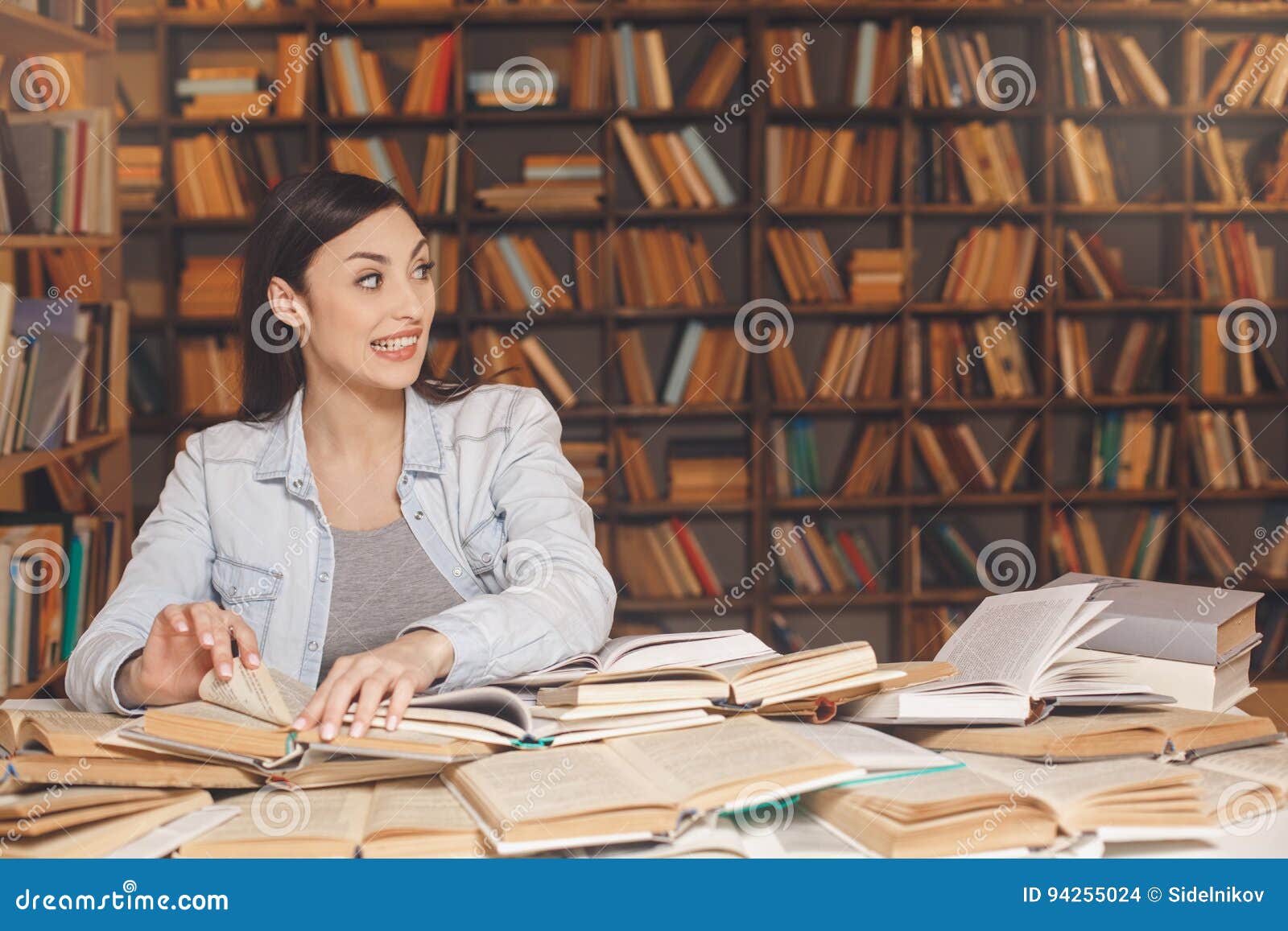 Young Woman Study in the Library Alone Stock Photo - Image of college ...