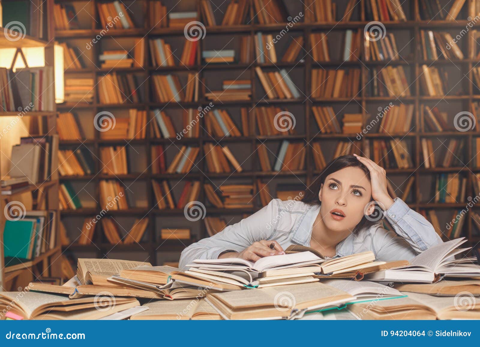Young Woman Study in the Library Alone Stock Photo - Image of reader ...