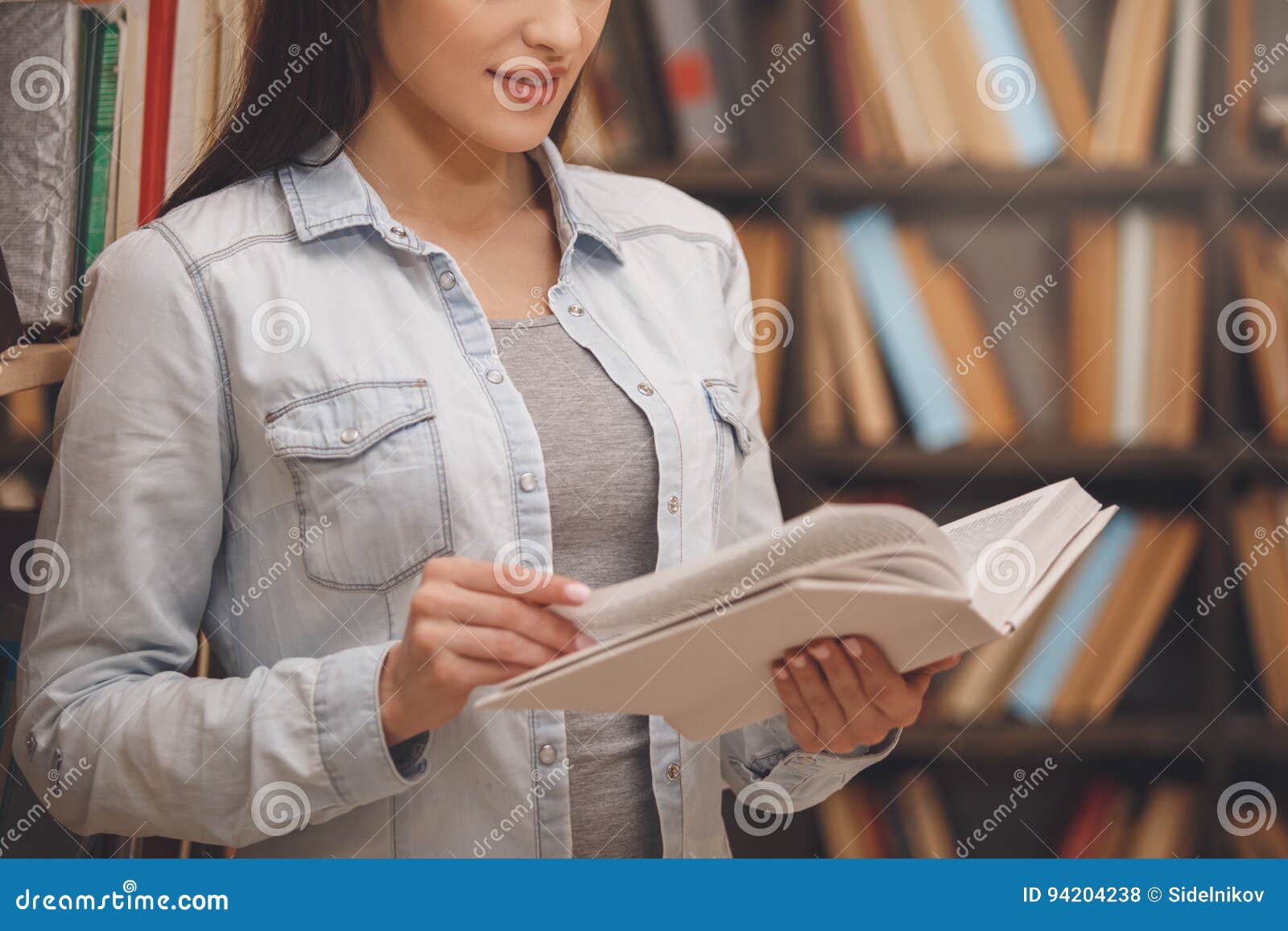 Young Woman Study in the Library Alone Stock Photo - Image of closeup ...