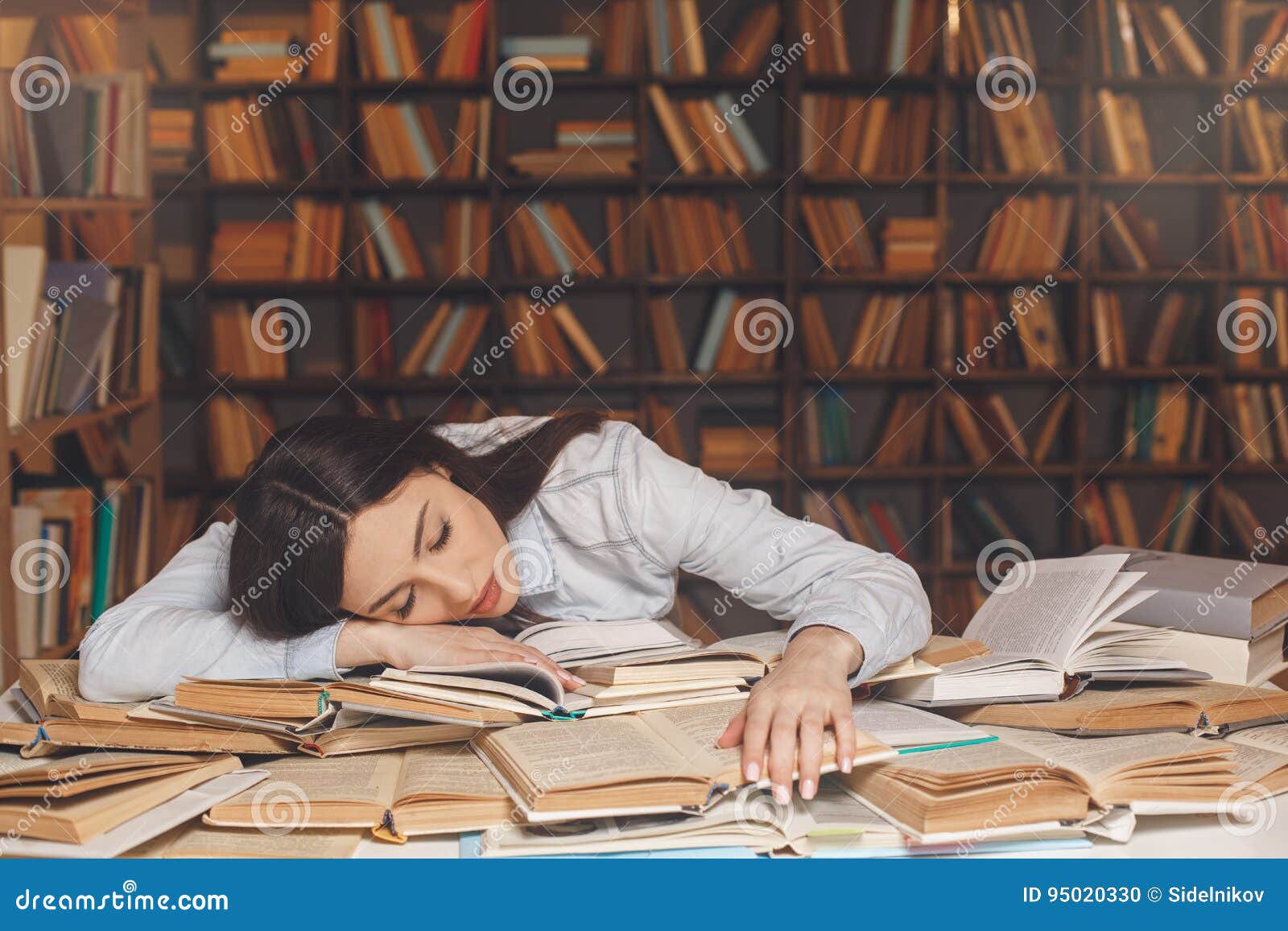 Young Woman Study in the Library Alone Stock Photo - Image of ...