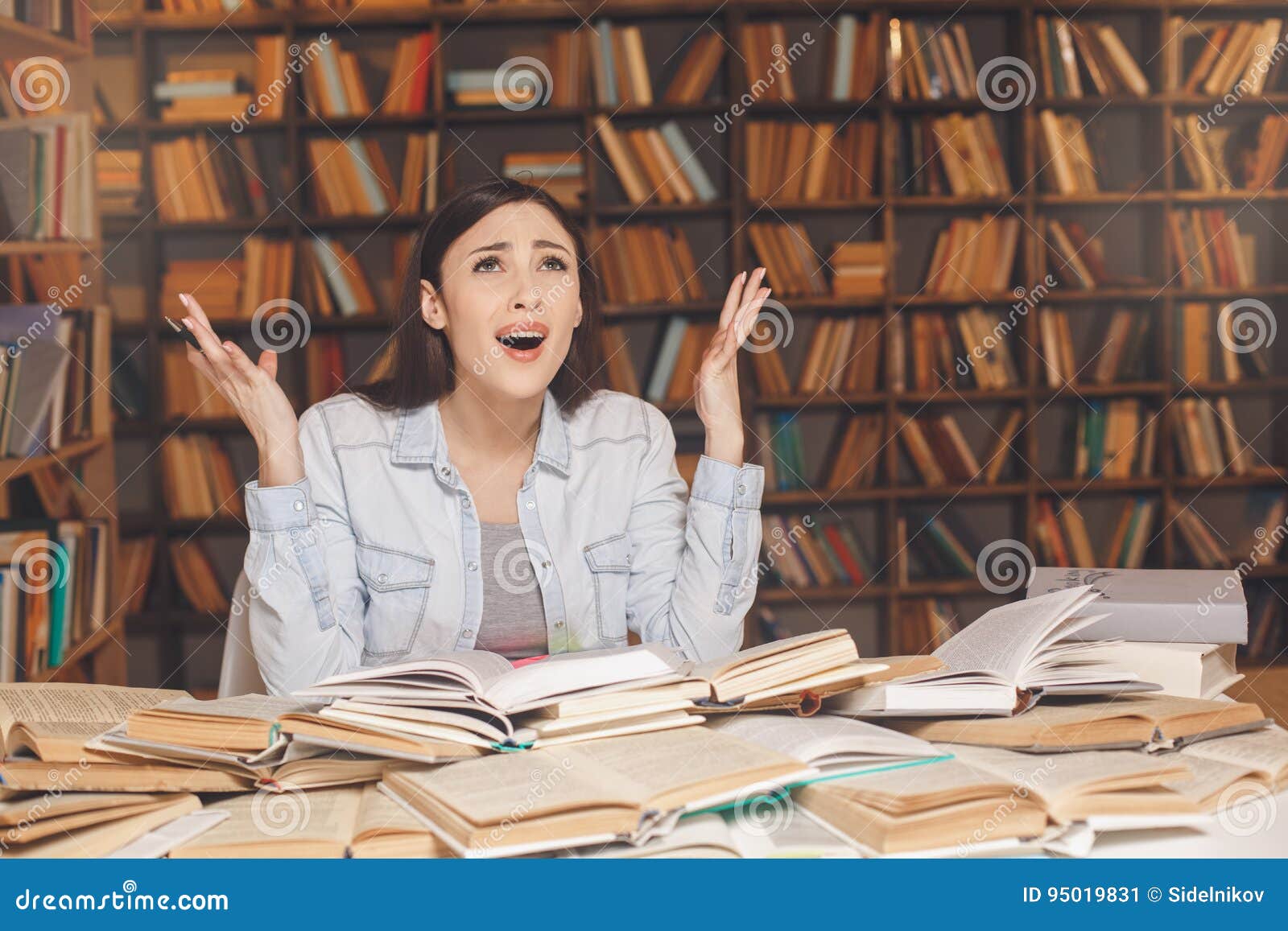 Young Woman Study in the Library Alone Stock Image - Image of ...