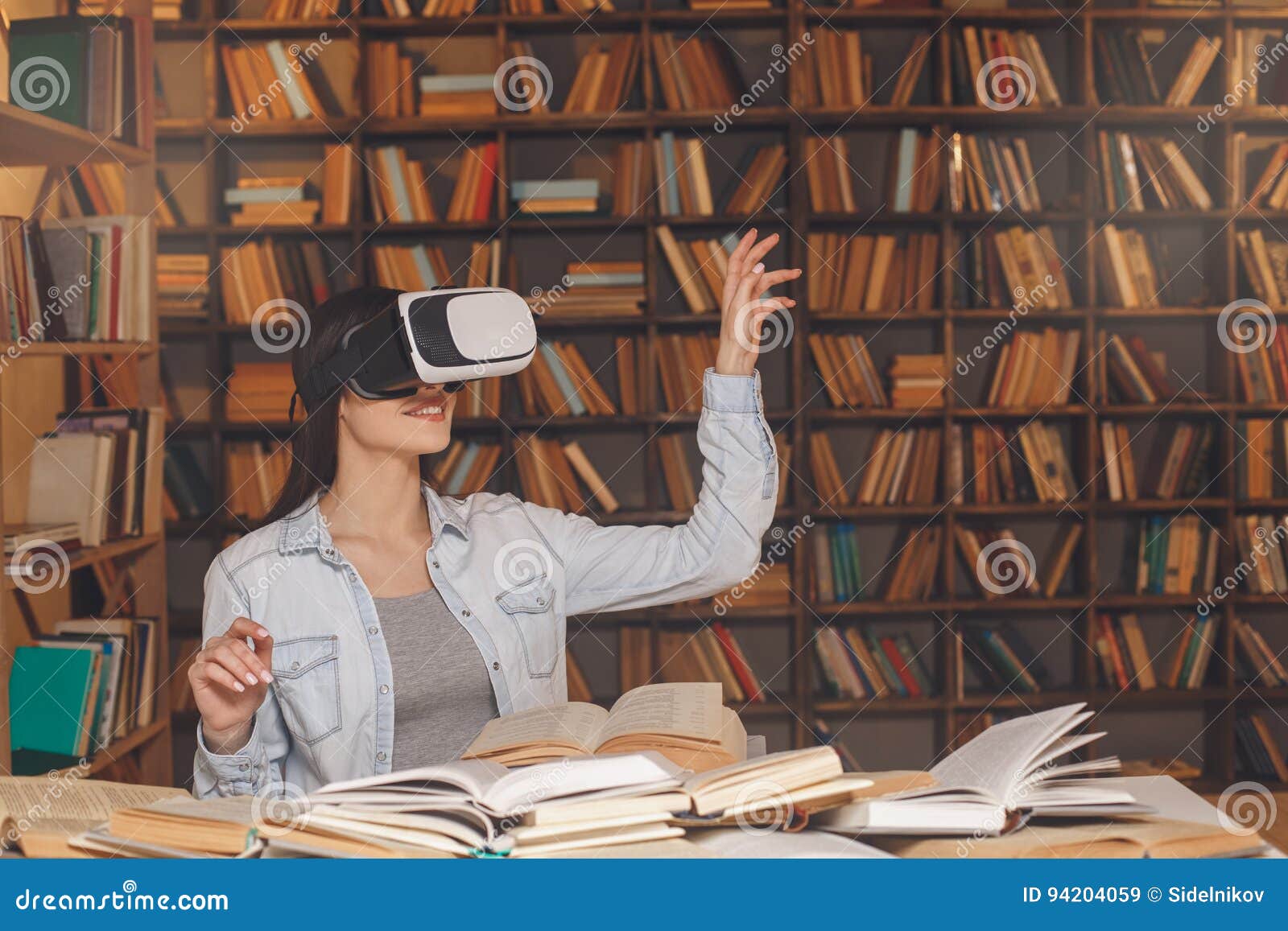 Young Woman Study in the Library Alone Stock Image - Image of exam ...