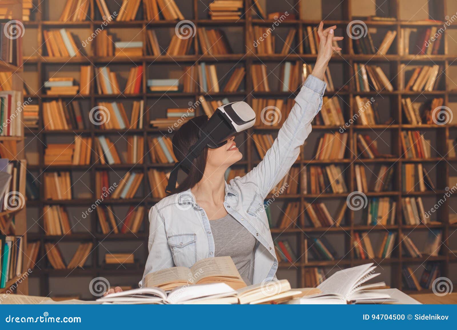 Young Woman Study in the Library Alone Stock Photo - Image of ...