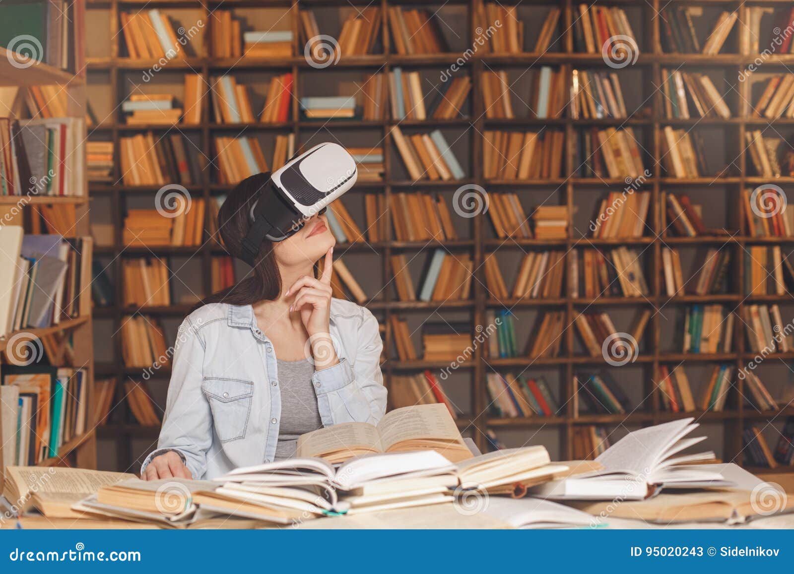 Young Woman Study in the Library Alone Stock Image - Image of adult ...
