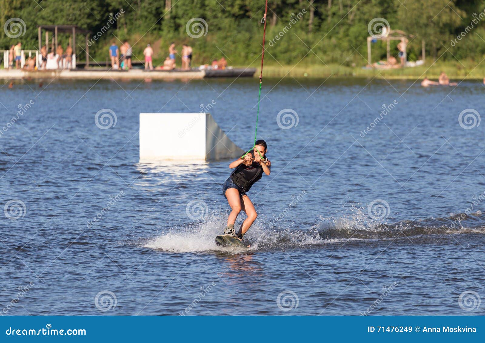 Young Woman Study Riding Wakeboarding on a Lake Stock Image - Image of ...