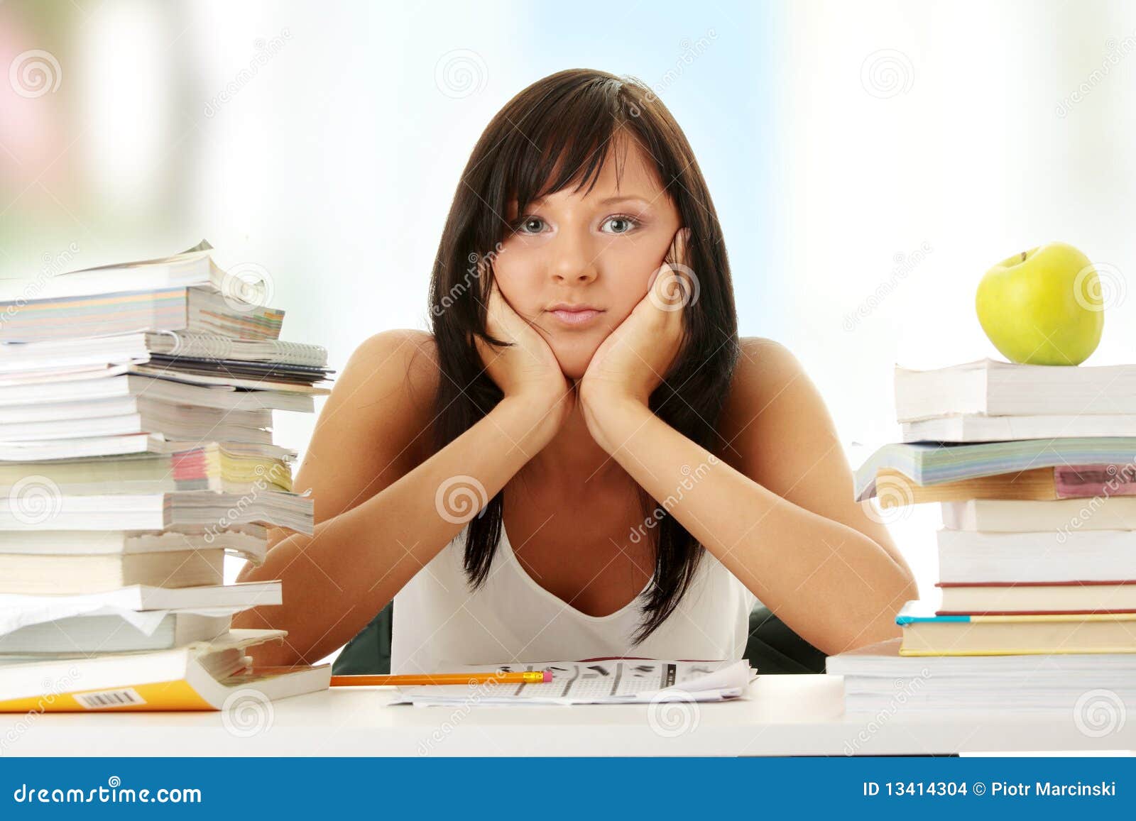 Young woman studying stock photo. Image of home, office - 13414304