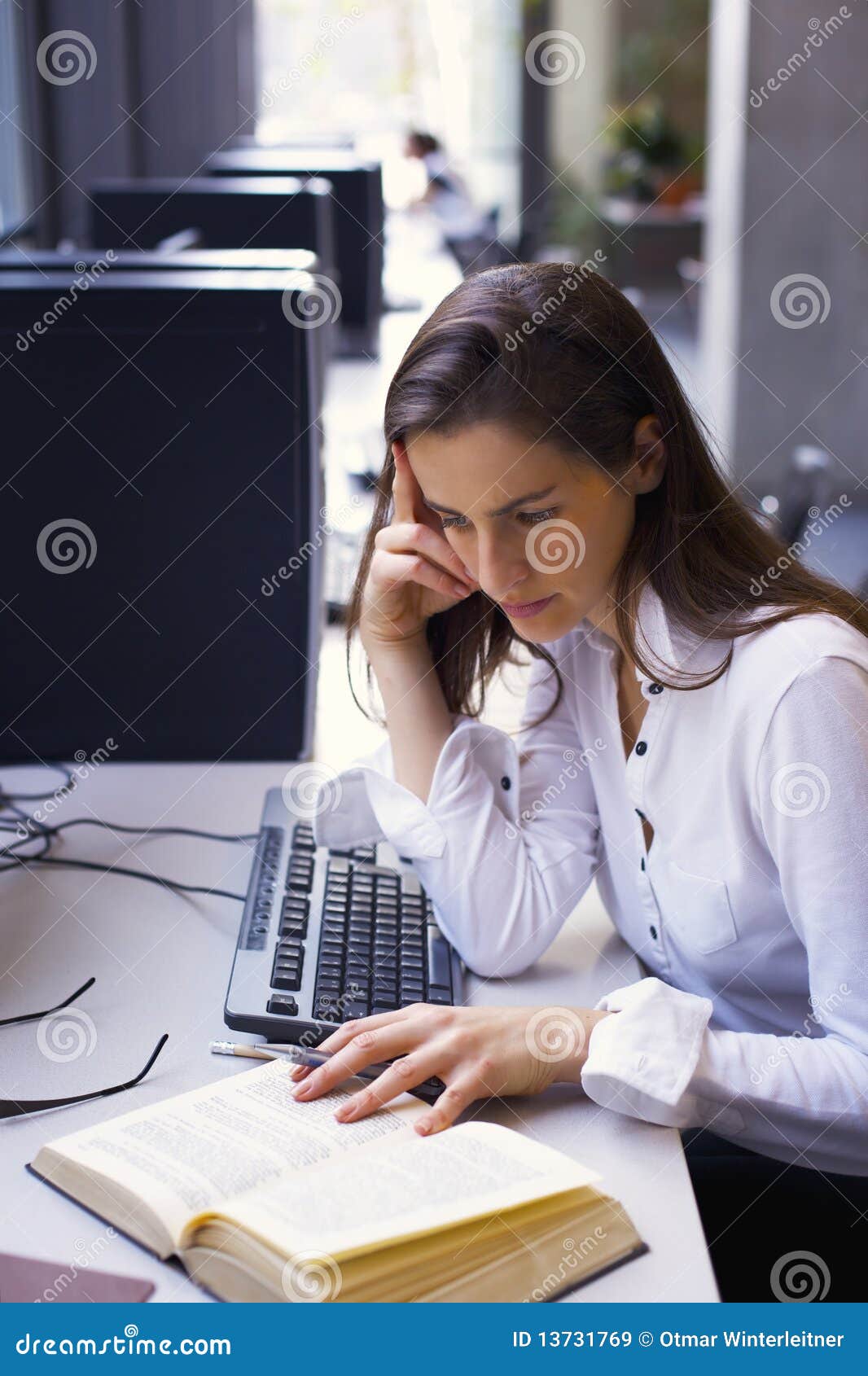 Young Woman Studying at Computer Stock Image - Image of caucasian ...