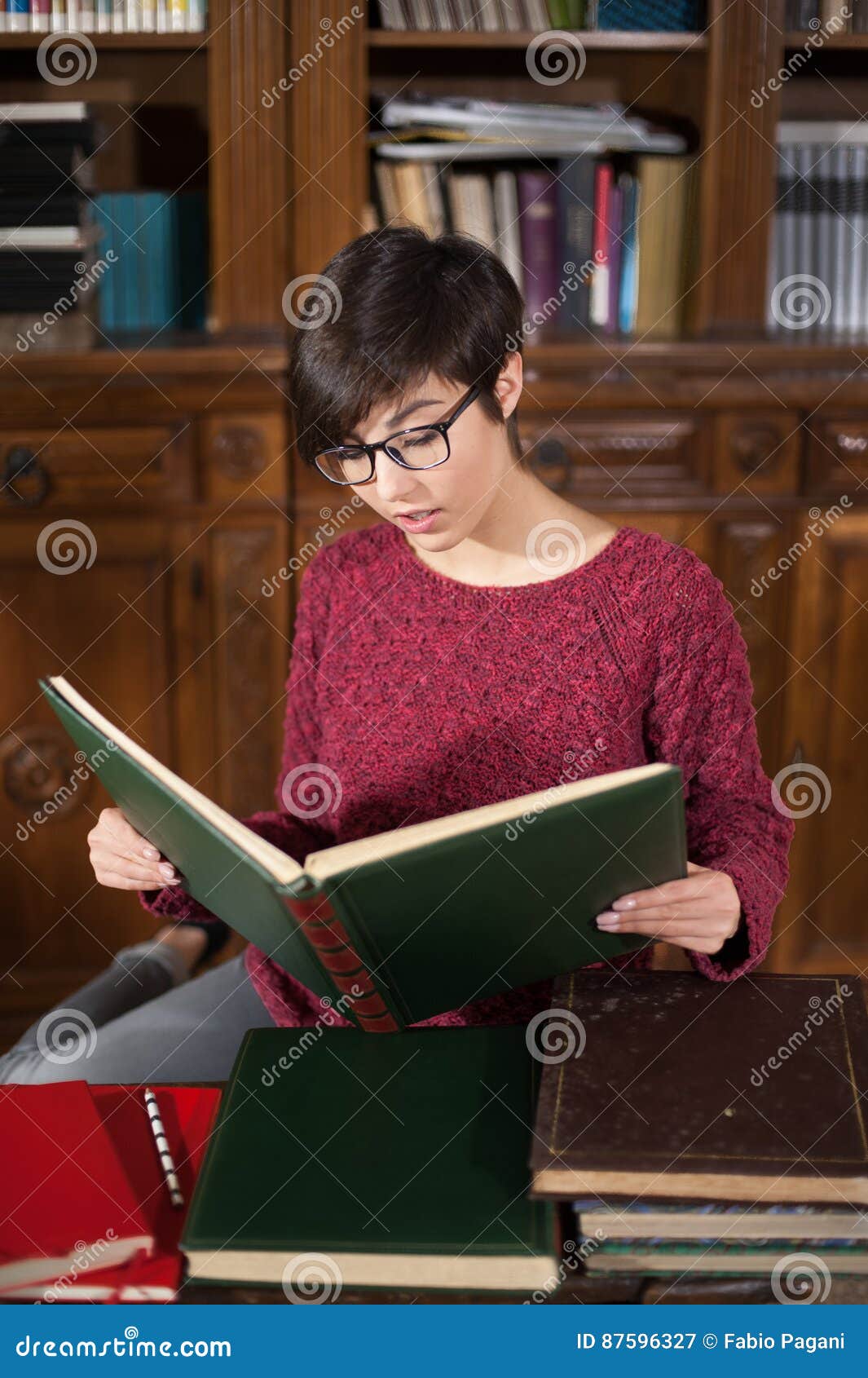 Young Woman Studying in the Library Stock Image - Image of beautiful ...