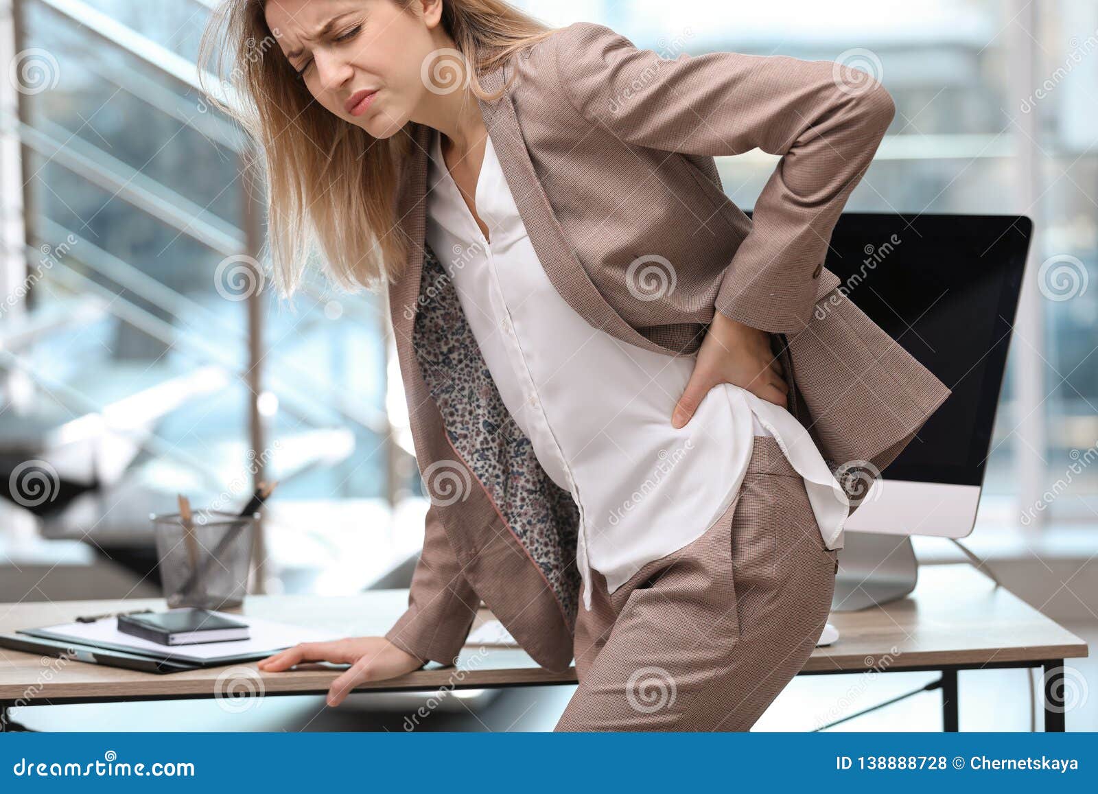 Young Woman Suffering from Back Pain Stock Photo - Image of lower ...