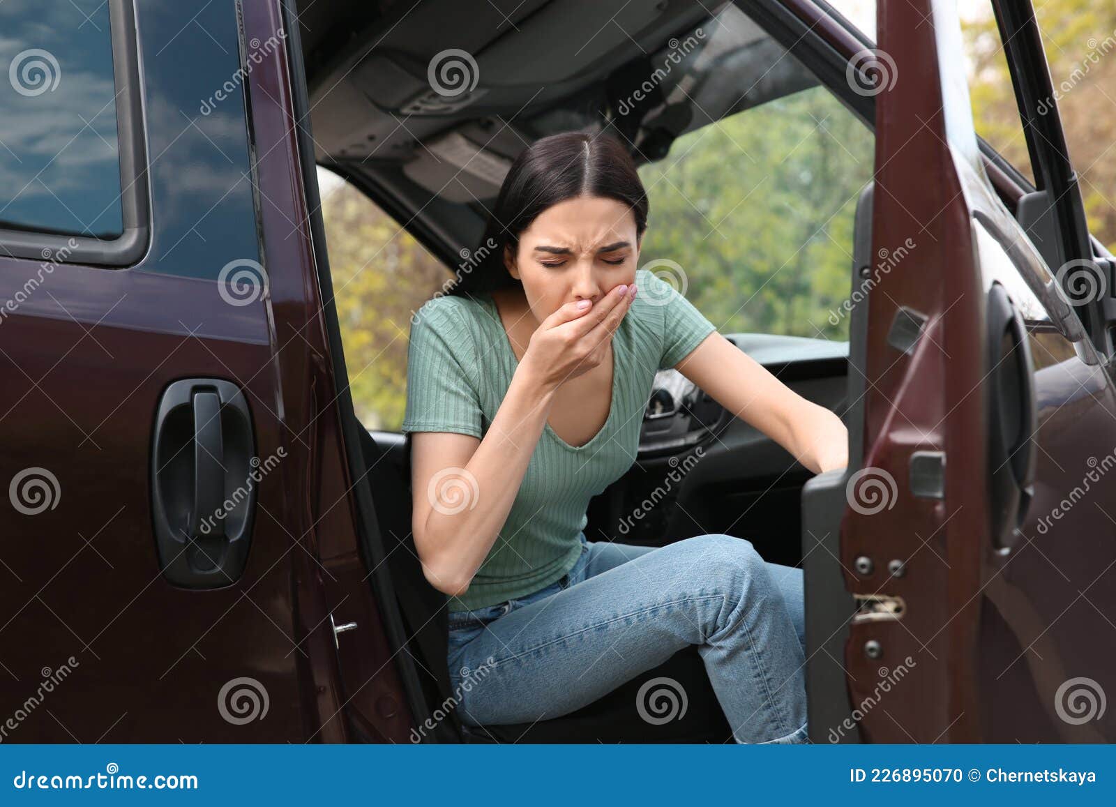 Young Woman Suffering from Nausea Stock Photo - Image of hands ...