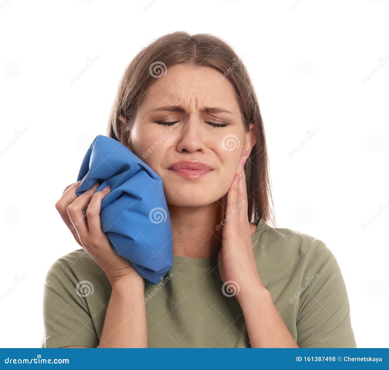 Young Woman Suffering from Toothache on White Stock Photo - Image of ...