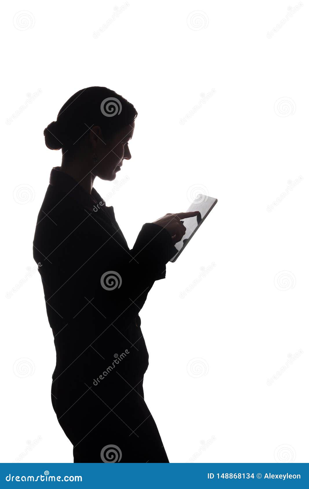Young Woman in Suit Shows Pointer Forward, Side View - Silhouette Stock ...