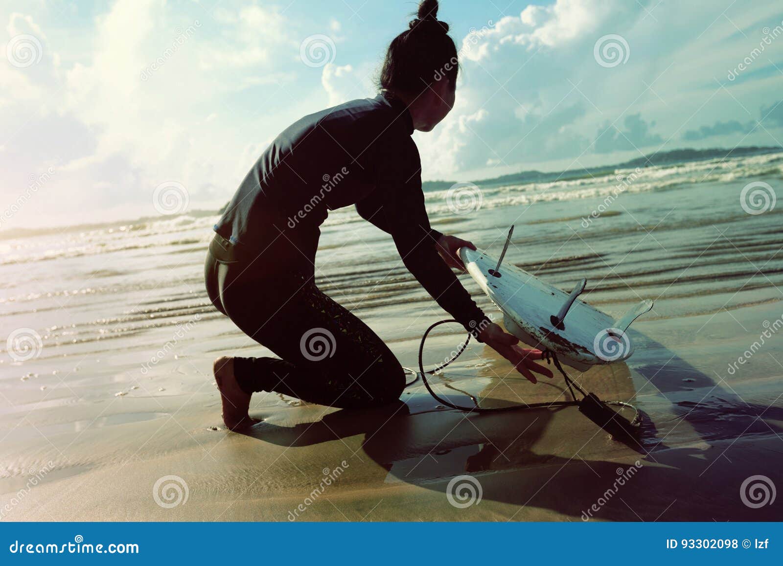 Surfer Ready To Surf on a Beach Stock Photo - Image of chinese, ocean ...