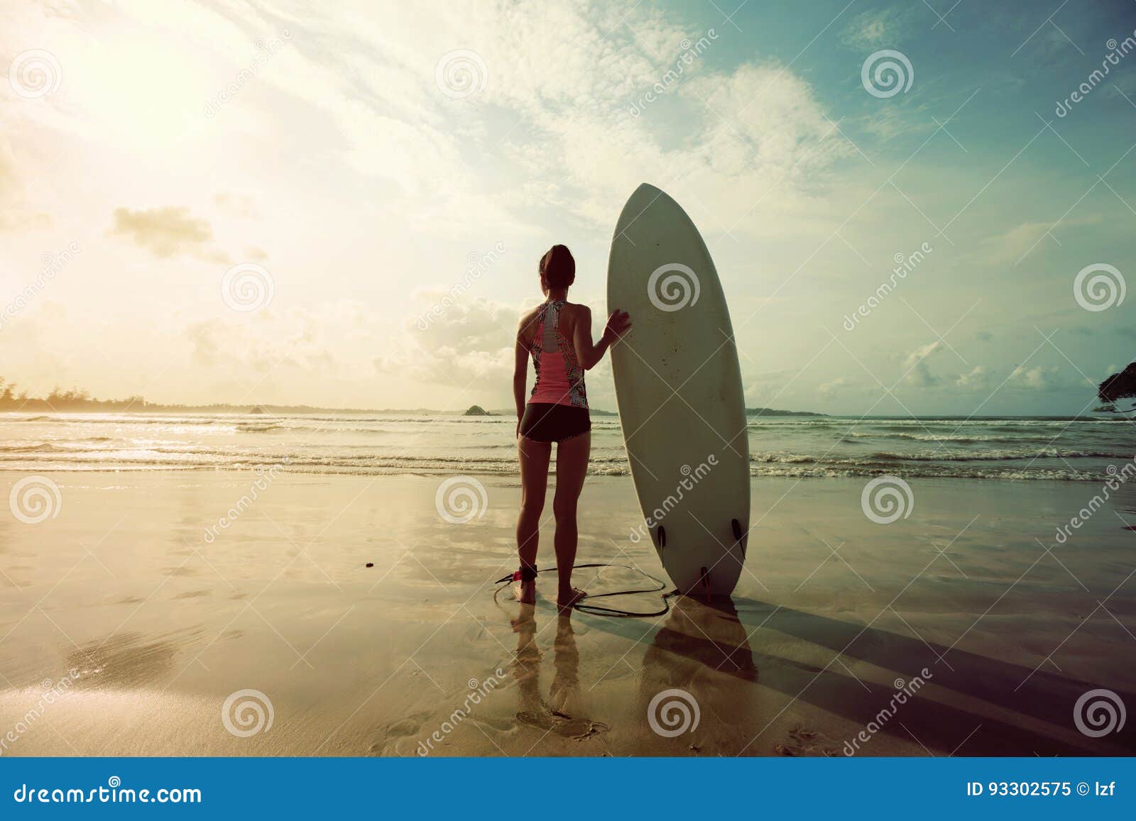 Woman Surfer Ready To Surf on a Beach Stock Image - Image of rear ...