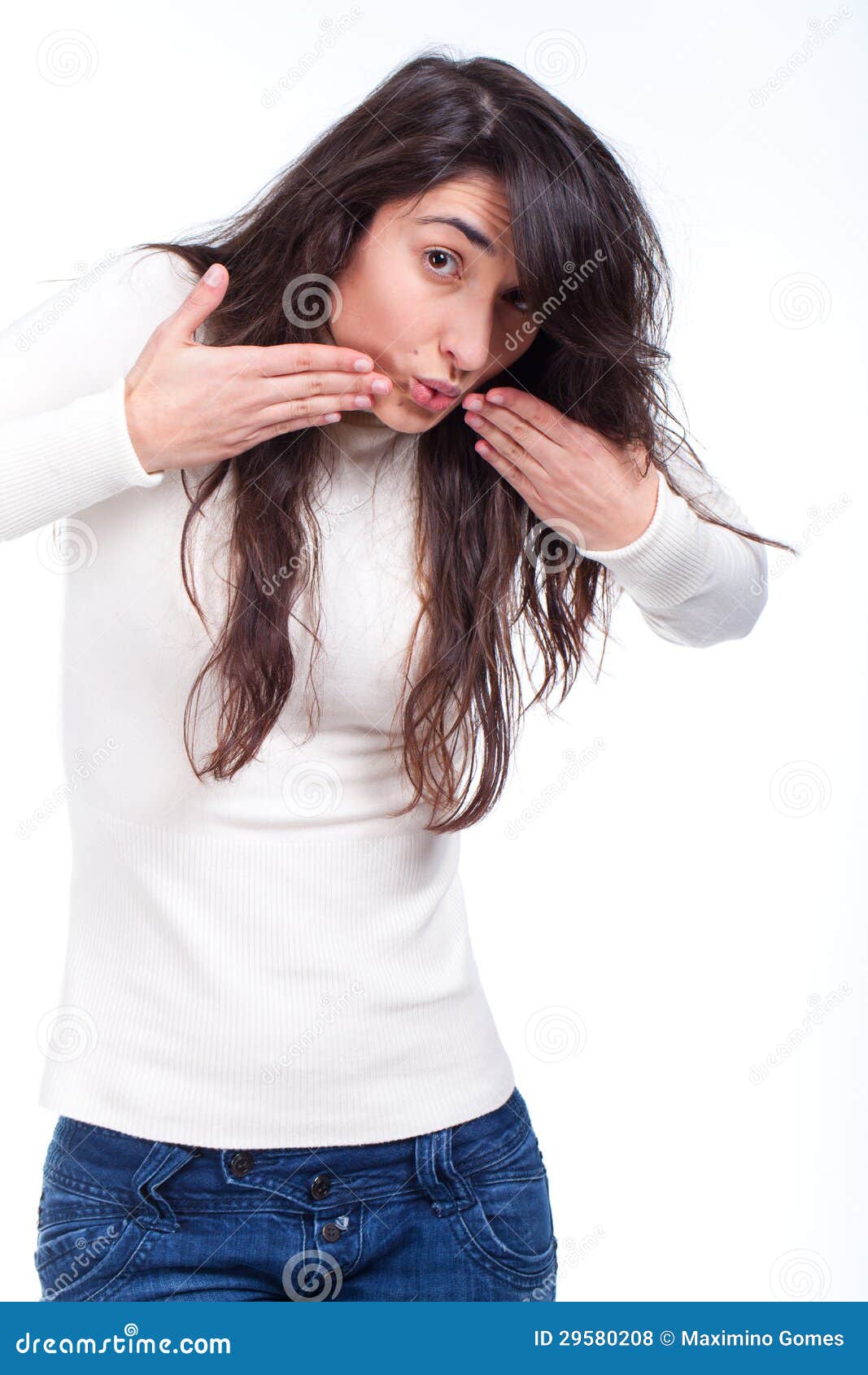 Young Woman with Surprised Expression Stock Photo - Image of hands ...