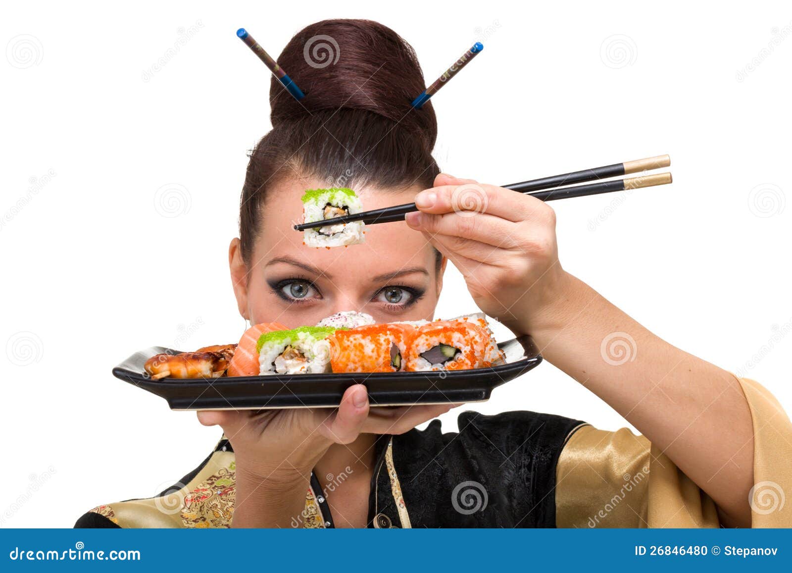Young woman with sushi stock photo. Image of people, female - 26846480