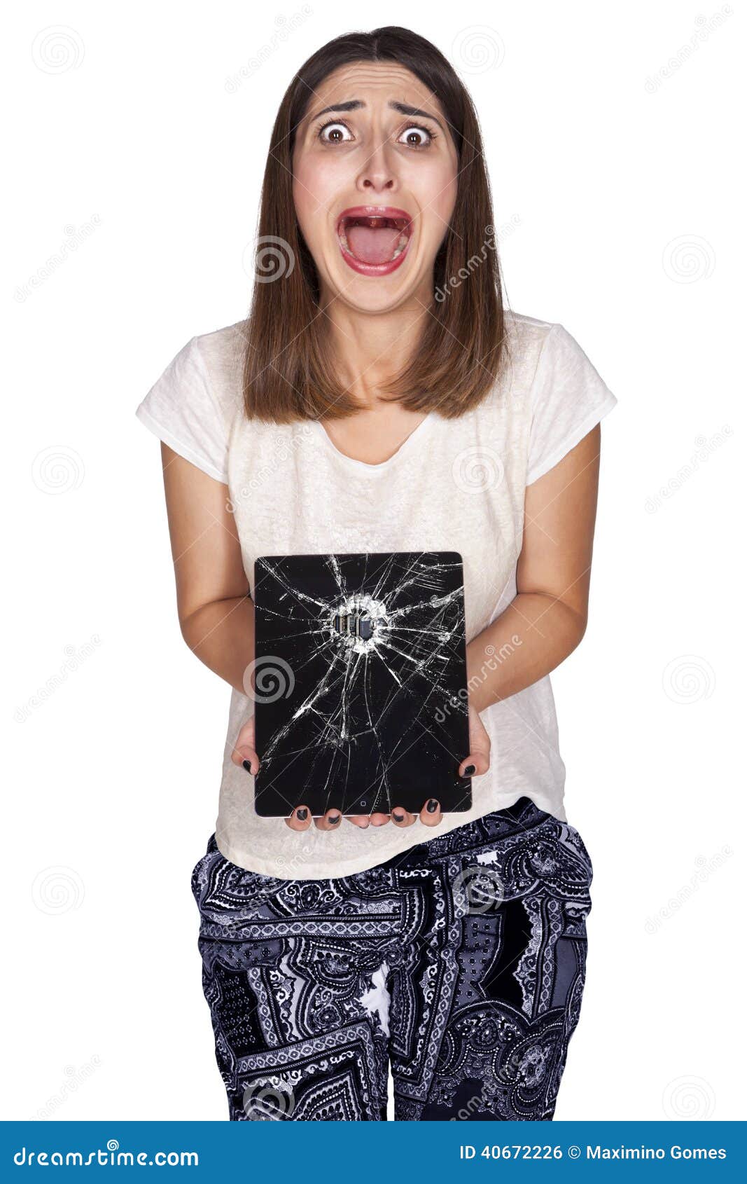 Young woman tablet stock photo. Image of holding, smashed - 40672226