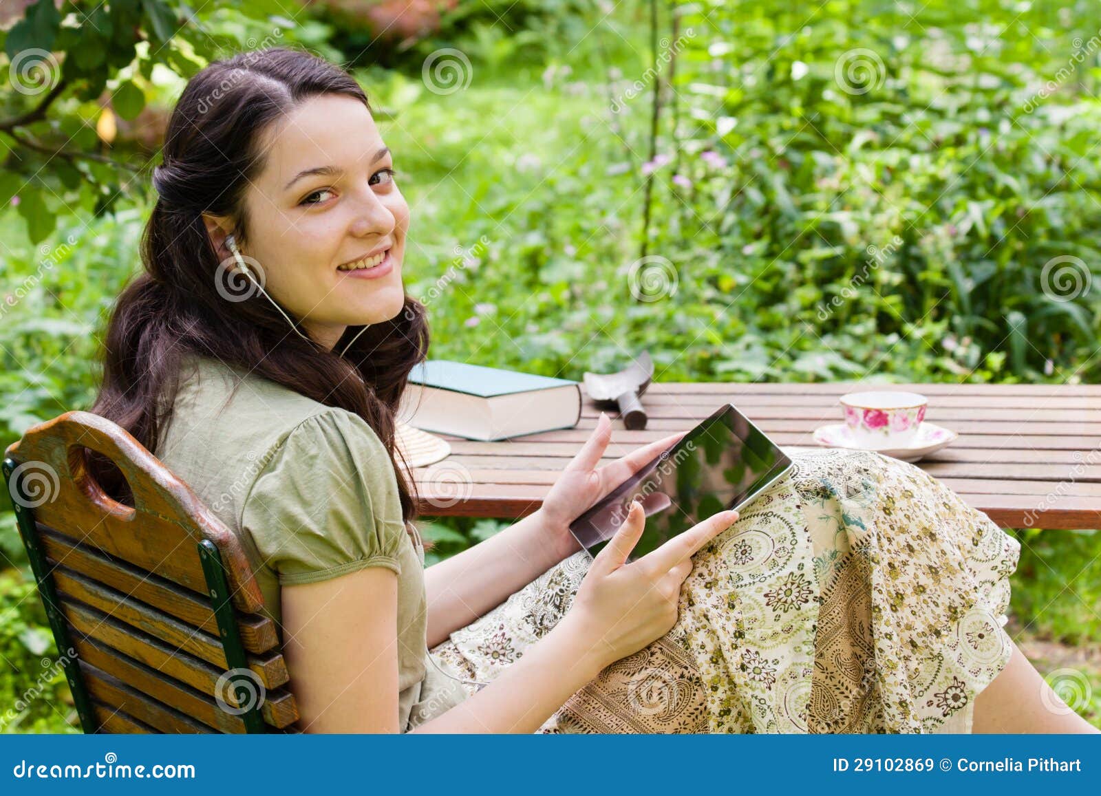 Young woman with tablet PC stock image. Image of hearing - 29102869