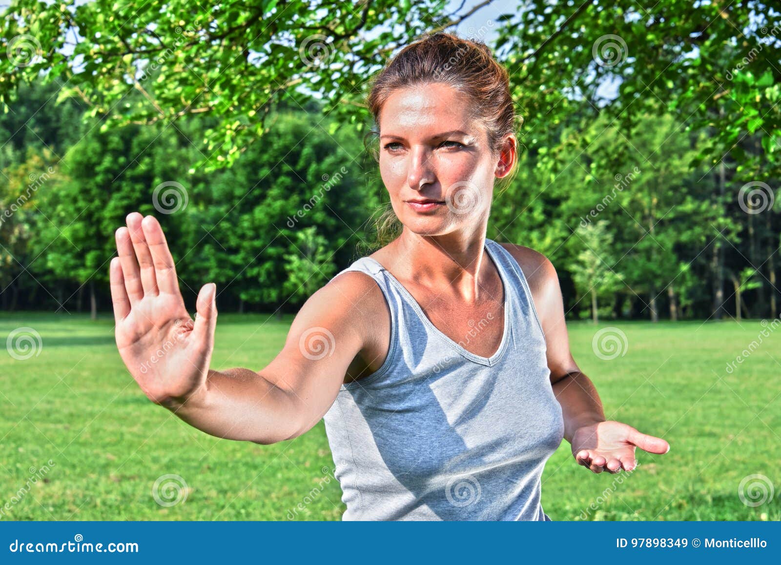 Young Woman During Tai Chi Exercise In The Park Stock Image Image Of Equilibrium Calm 97898349 3891