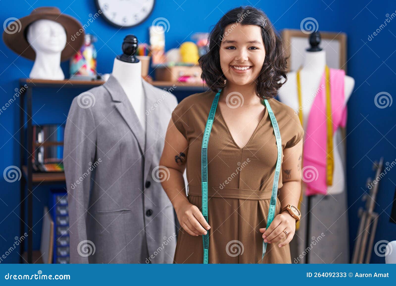 Young Woman Tailor Smiling Confident Standing at Sewing Studio Stock ...