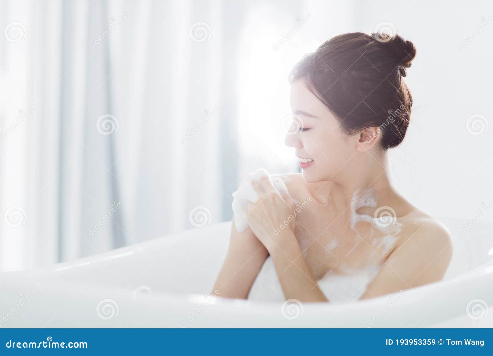 Young Woman Take a Bath in Bathtub Stock Image - Image of modern, clean ...