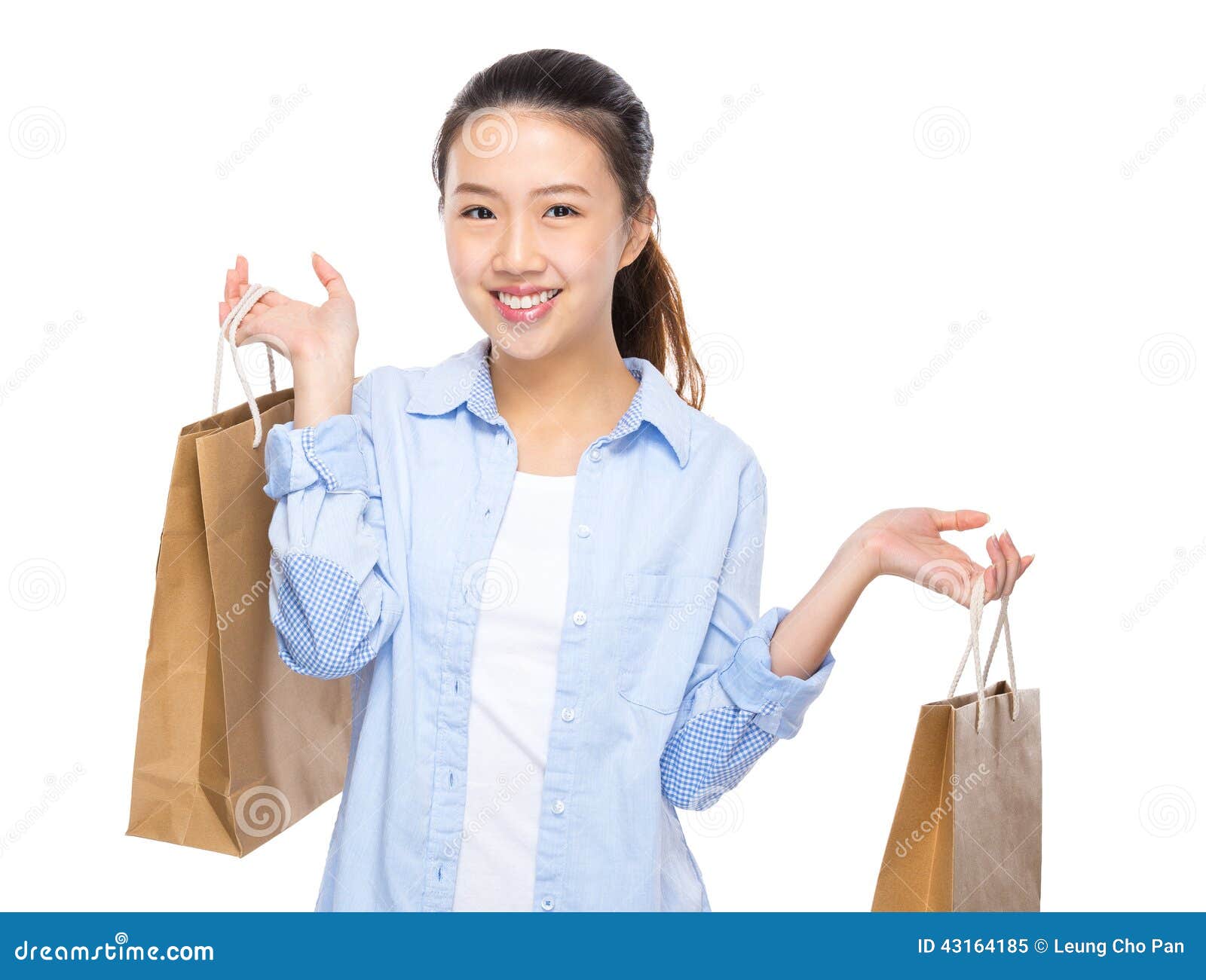 Young woman take paper bag stock image. Image of paper - 43164185