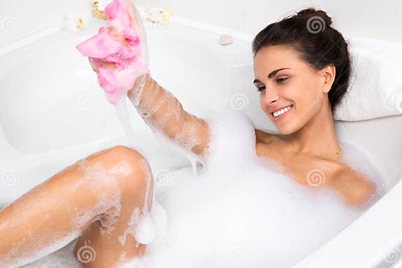 Young Woman Takes Bubble Bath Stock Image Image Of Enjoy Caucasian