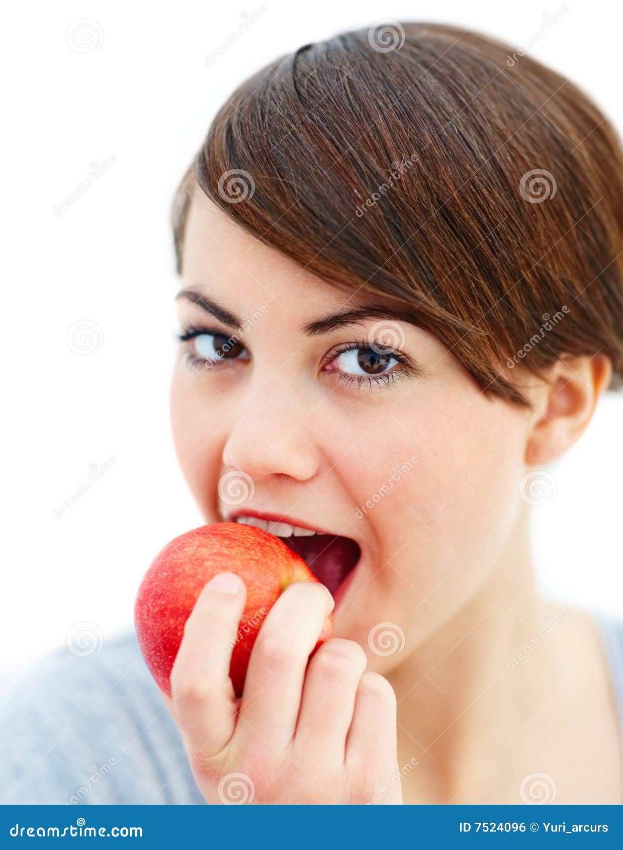 Young Woman Taking a Bite of an Apple Stock Photo - Image of happy ...