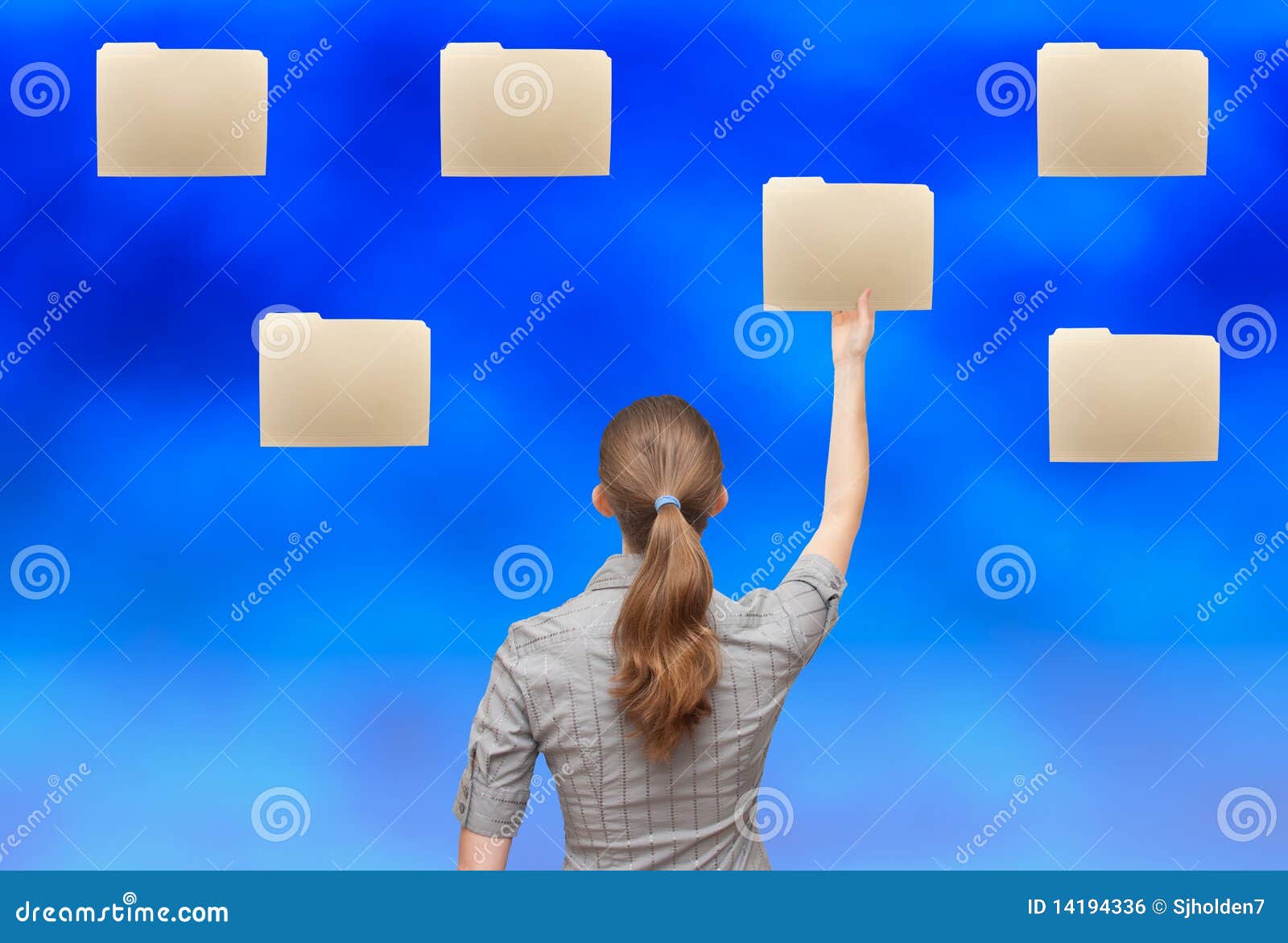 Young woman taking folder. stock photo. Image of digital - 14194336