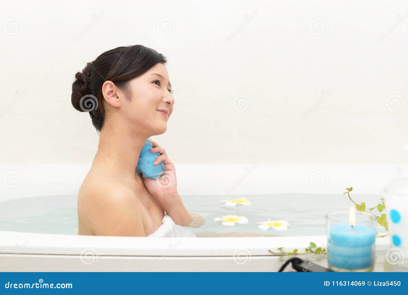 Young Woman Taking Relaxing Bath Stock Image - Image of enjoying ...