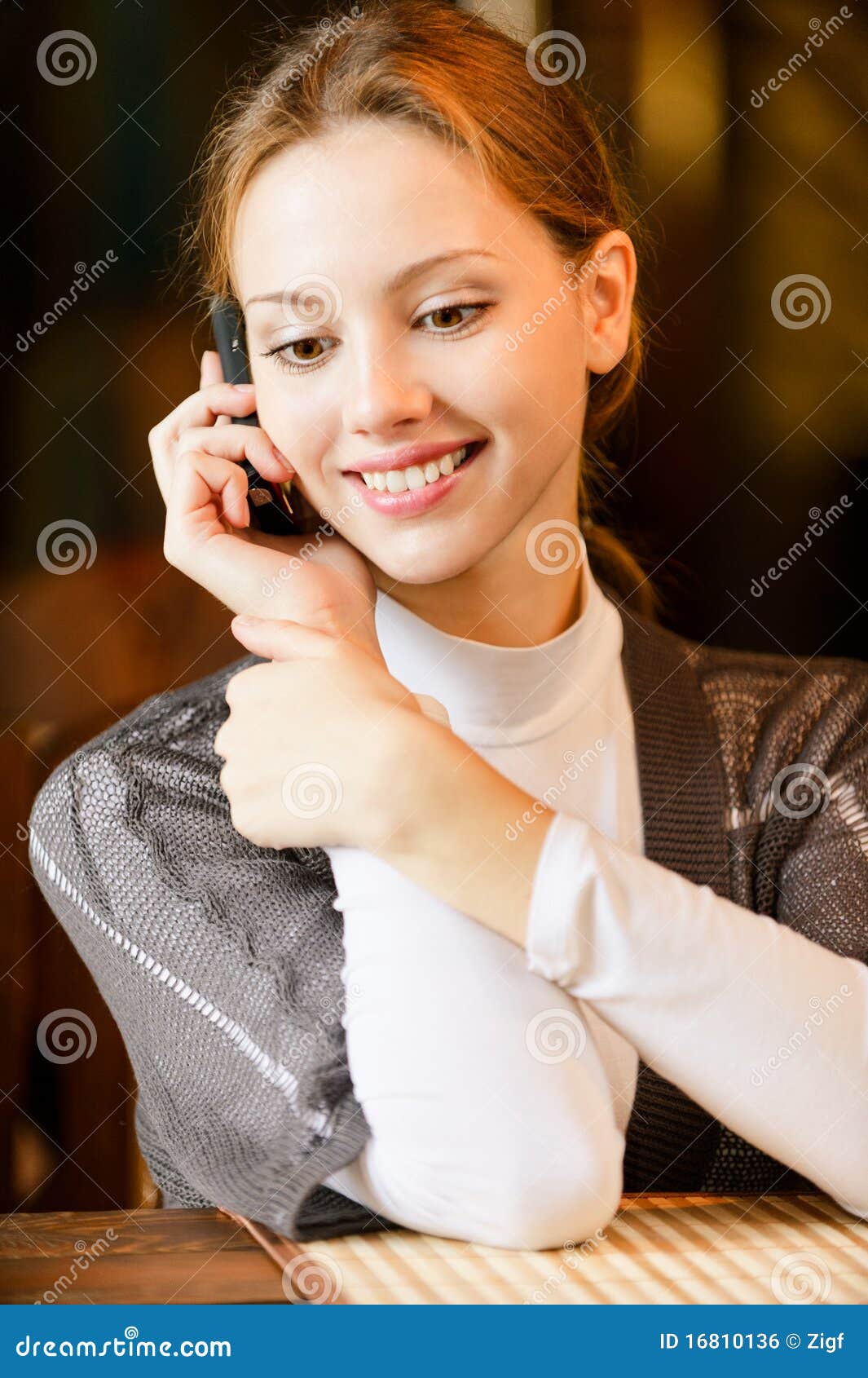 Young Woman Talks by Phone. Stock Photo - Image of jolly, female: 16810136