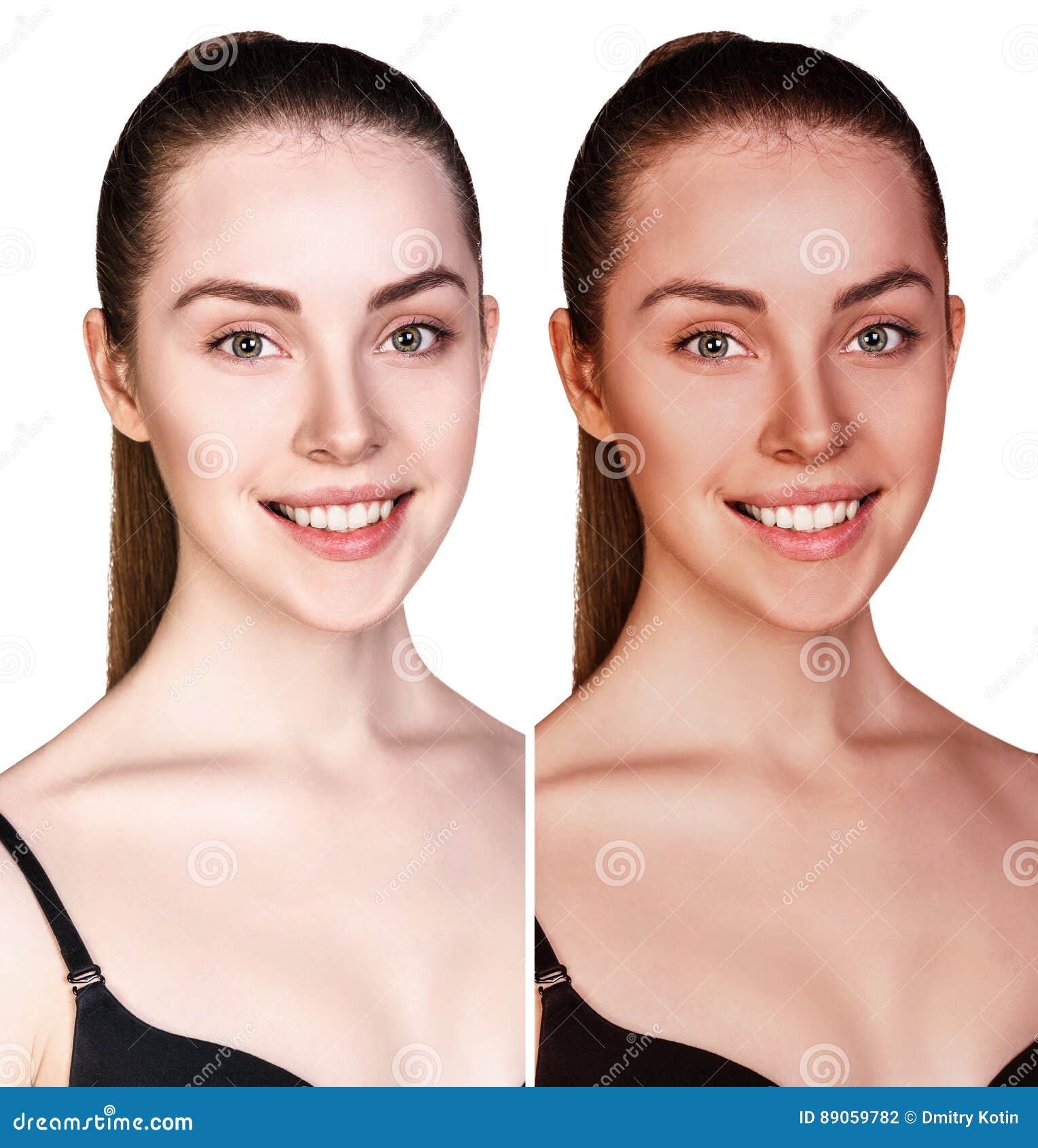 Young Woman before and after Tanning. Stock Photo - Image of perfect ...