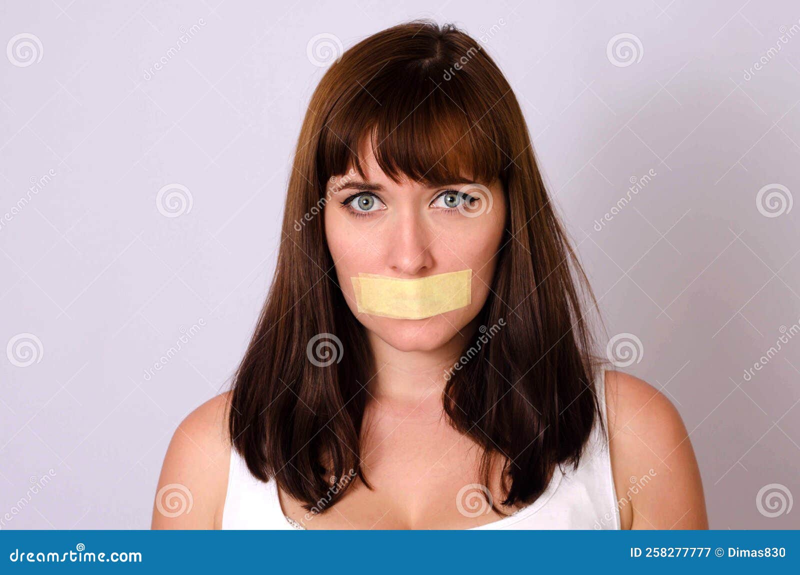 Young Woman with Taped a Mouth Stock Image - Image of speech, shut ...