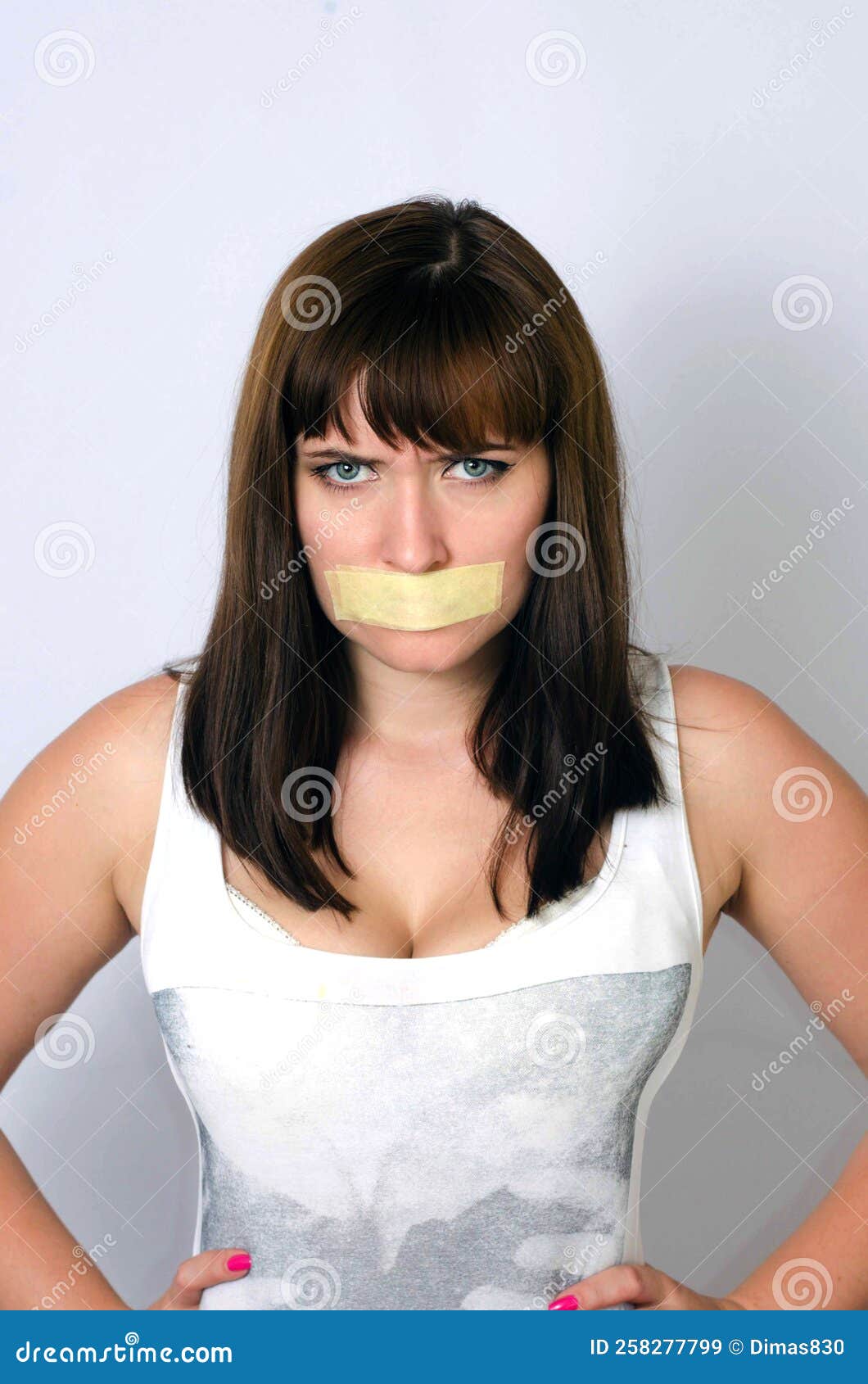 Young Woman with Taped a Mouth Stock Image - Image of freedom, mouth ...