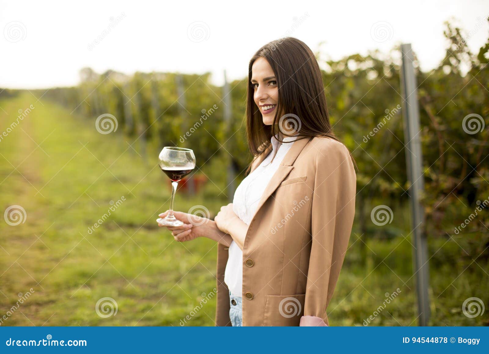 Young Woman Tasting Wine in the Vineyard Stock Photo - Image of fresh ...