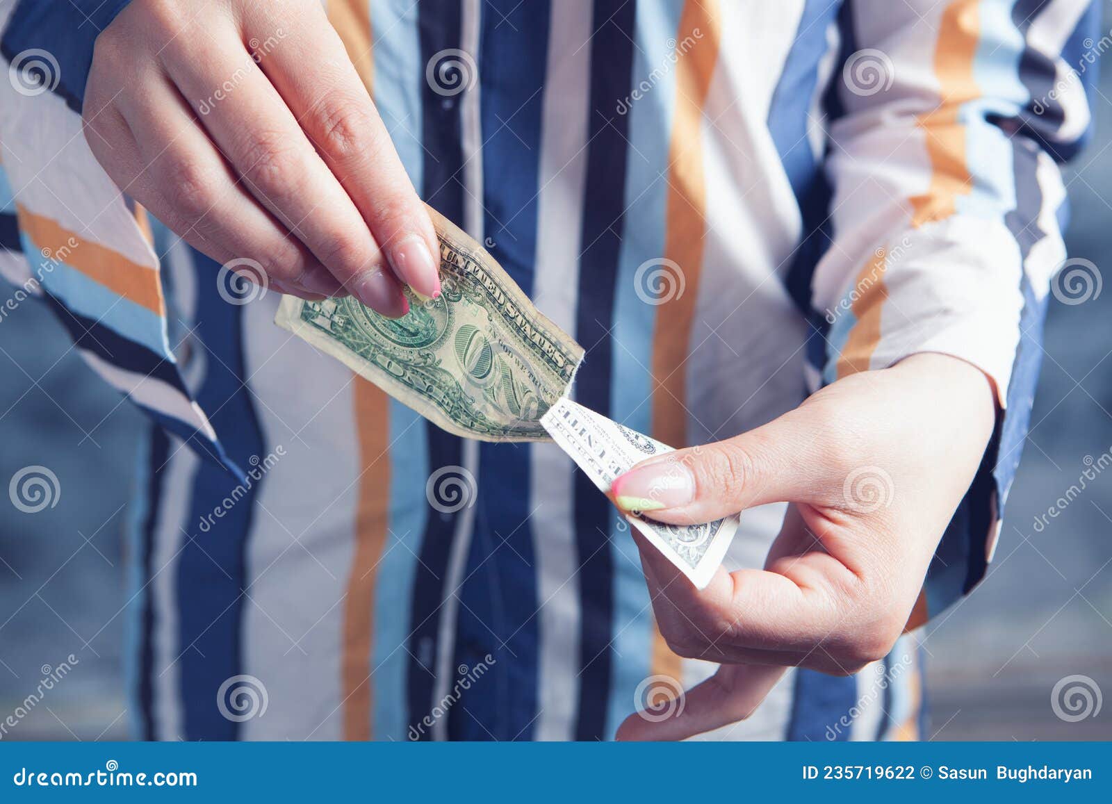 Young Woman Tearing a Dollar Bill Stock Photo - Image of tearing, woman ...